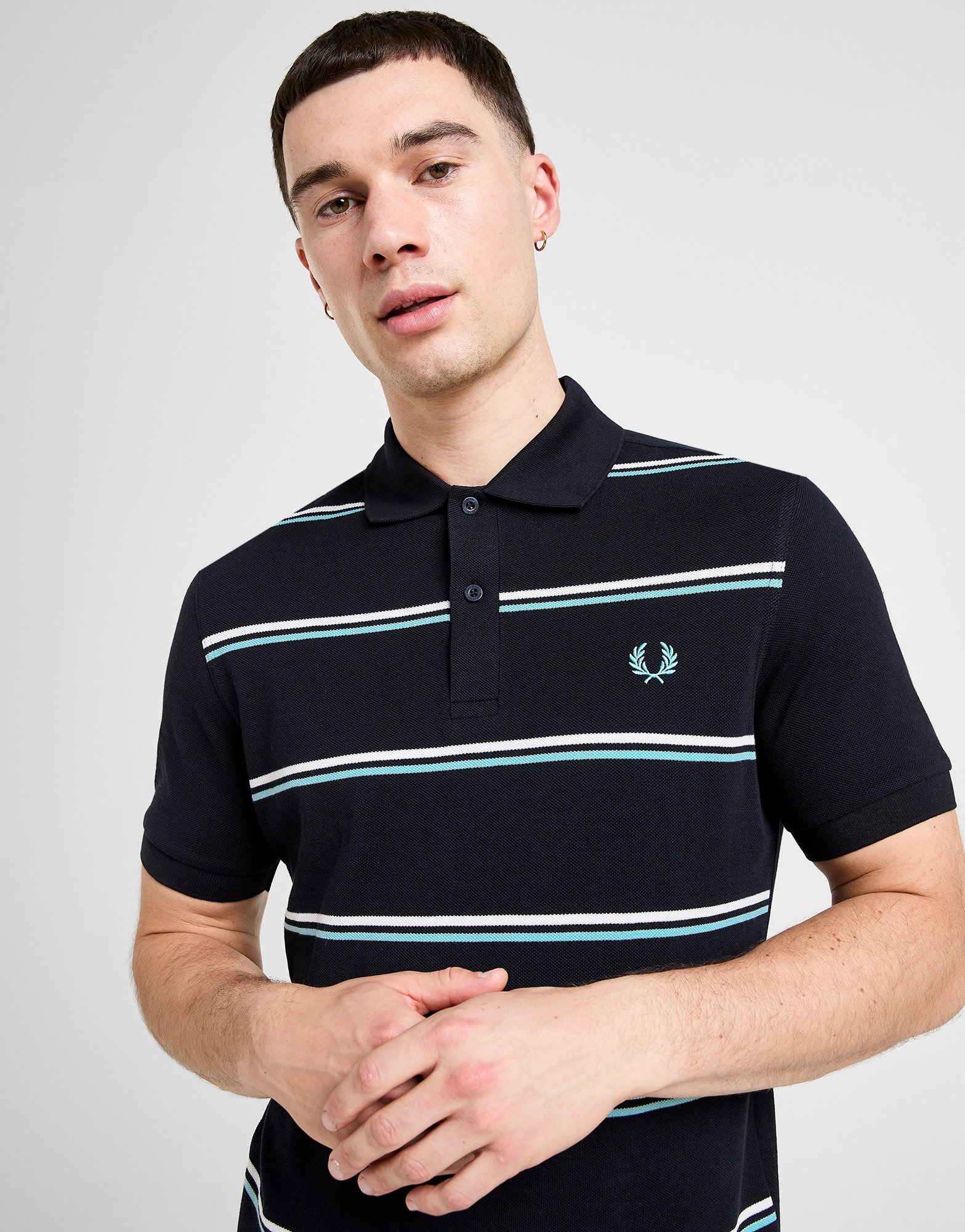 Blue Fred Perry Horizontal Stripe Polo Shirt - JD Sports