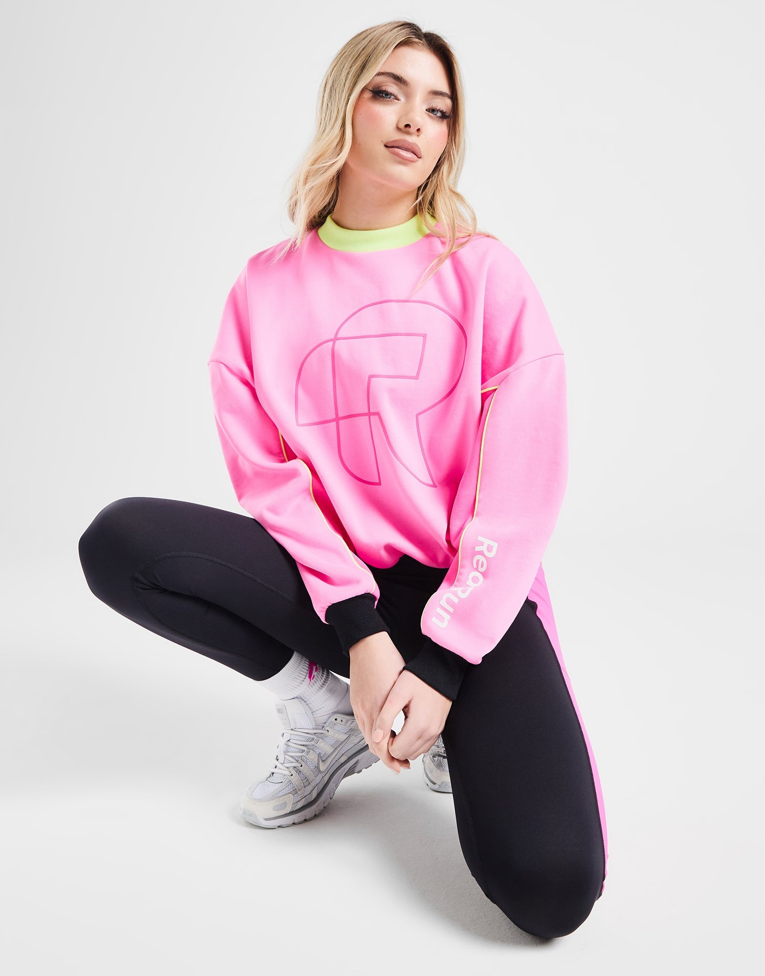 Pink Red Run Activewear Twin Flame Oversized Crew Sweatshirt - JD Sports NZ