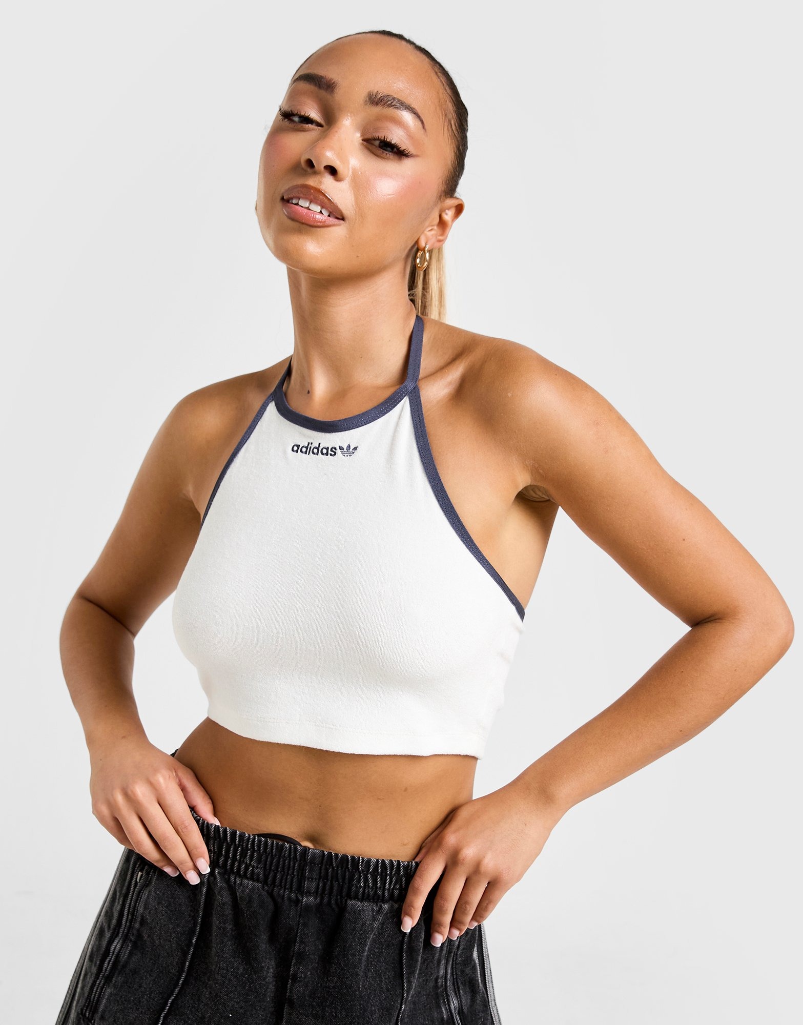 White adidas Originals Towel Halter Neck Top - JD Sports Australia