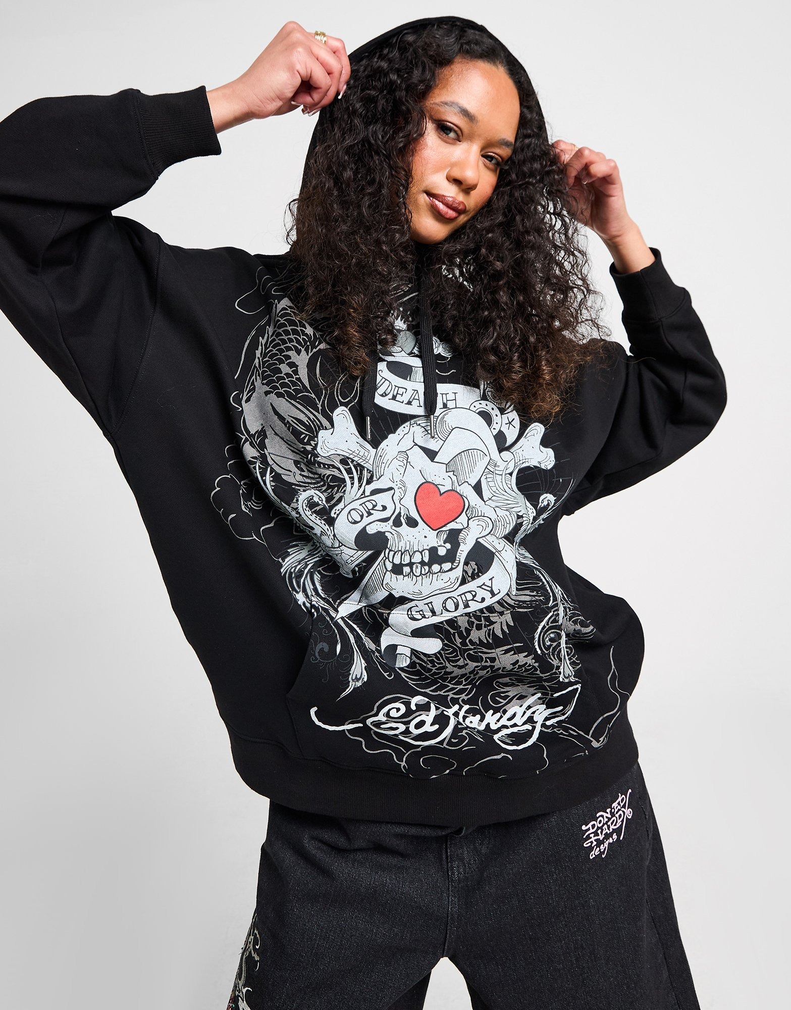 Musta Ed Hardy Dagger Boyfriend Hoodie - JD Sports Suomi