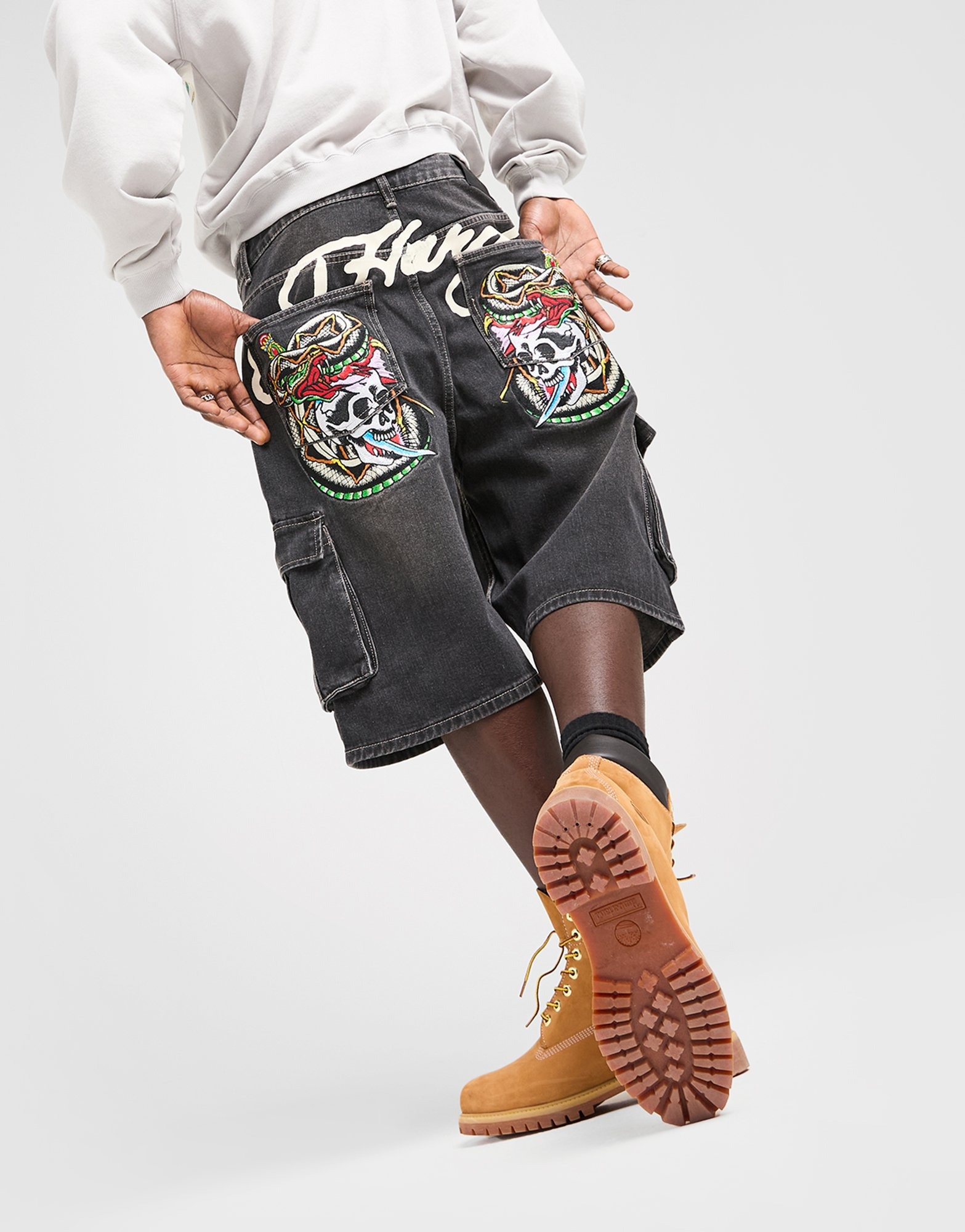 Black Ed Hardy Skull Cargo Jorts - JD Sports Sverige