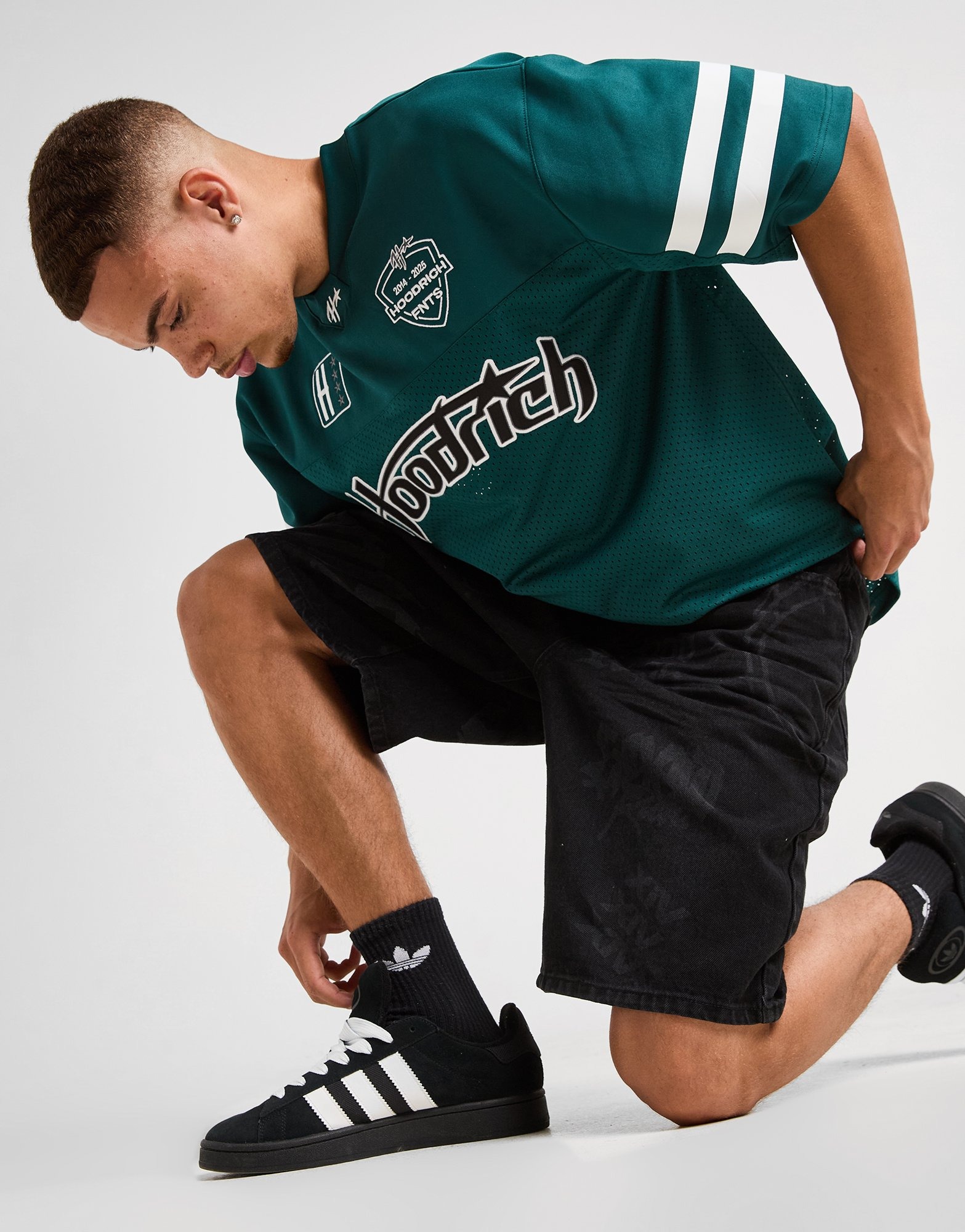 Black Hoodrich Laser Cut Denim Shorts - JD Sports