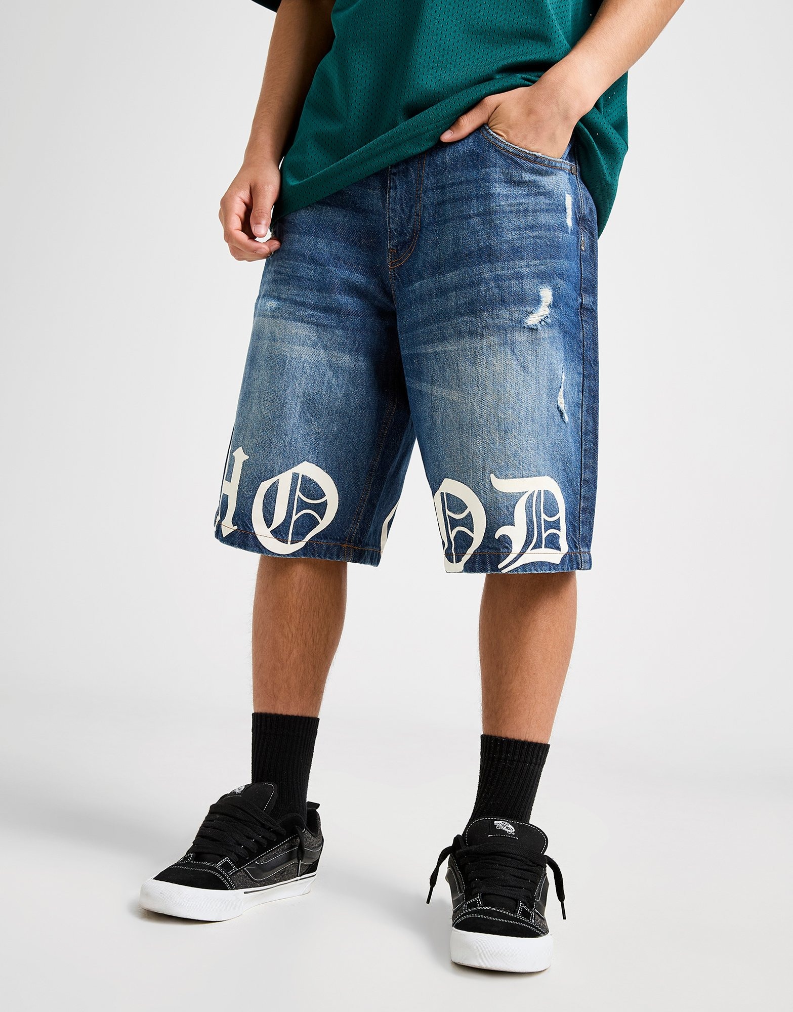 Blue Hoodrich Hem Print Denim Shorts | JD Sports UK