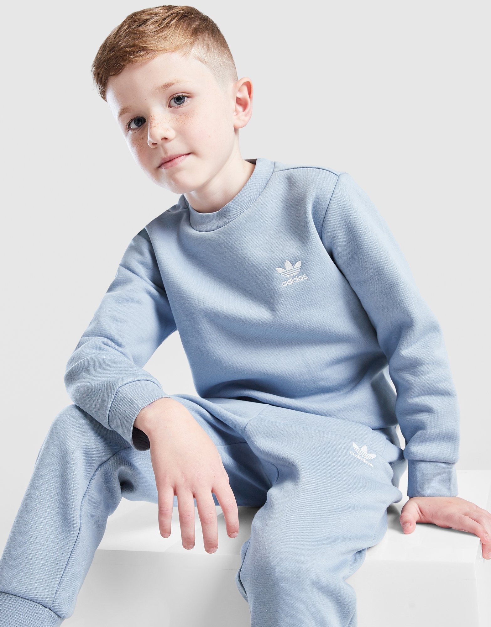Blue adidas Originals Trefoil Essential Crew Tracksuit Children - JD ...
