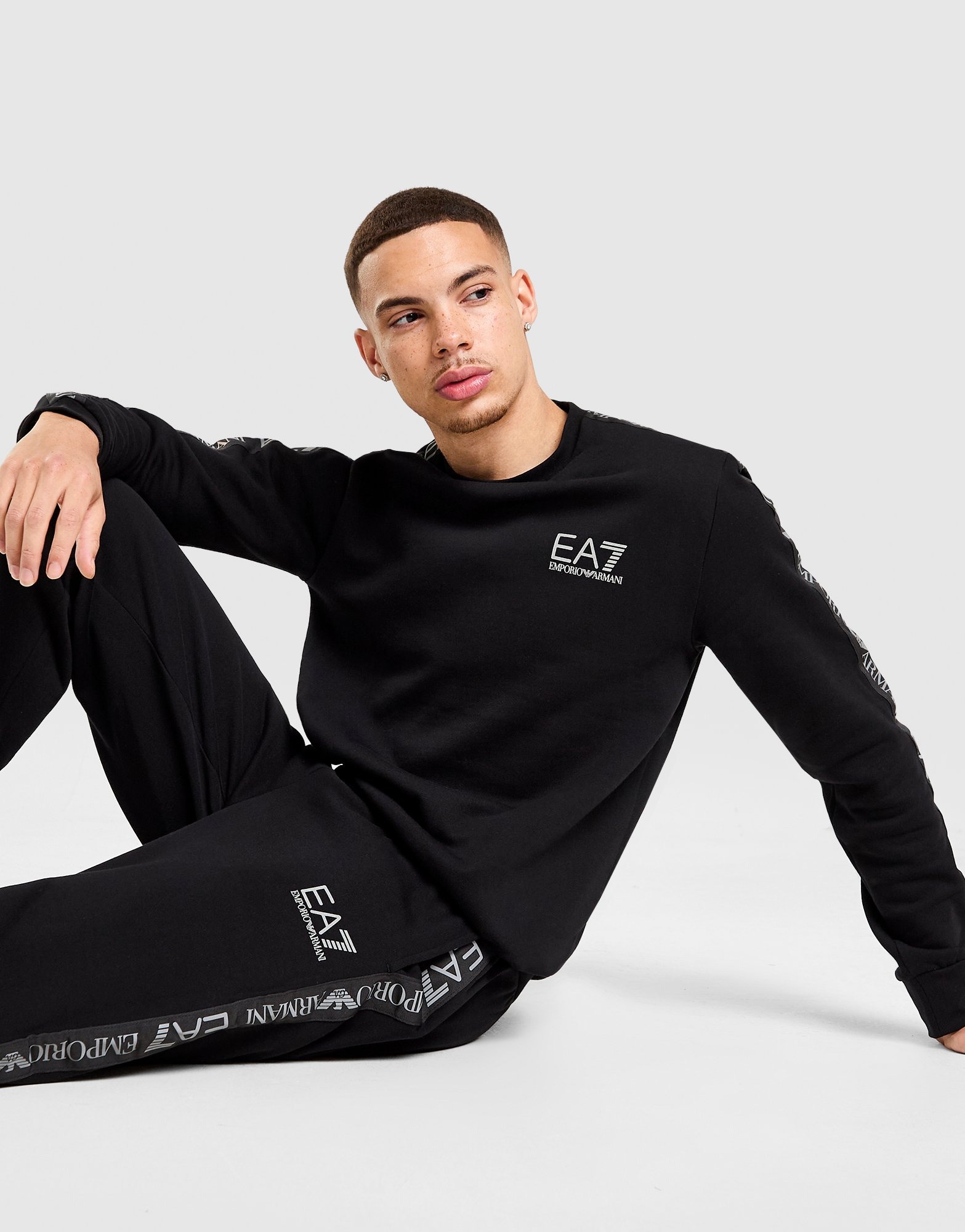Black EA7 Emporio Armani Reflective Tape Crew Tracksuit - JD Sports NZ