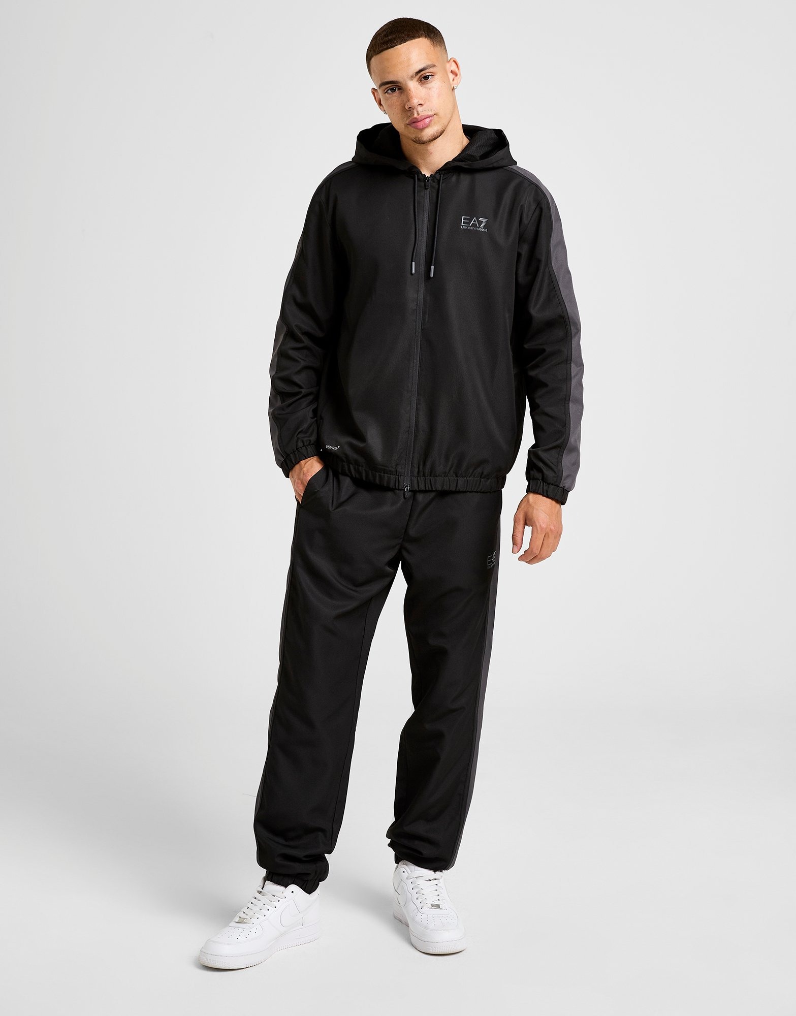 Black EA7 Emporio Armani Ventus Hooded Tracksuit | JD Sports UK