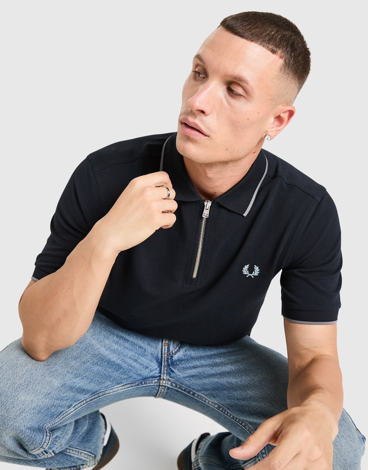 Blue Fred Perry Zipped Polo Shirt | JD Sports UK