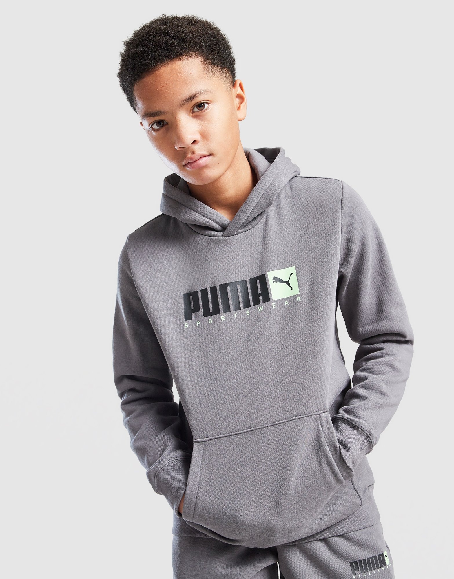Grey PUMA Sportswear Essential Overhead Hoodie Junior - JD Sports Global
