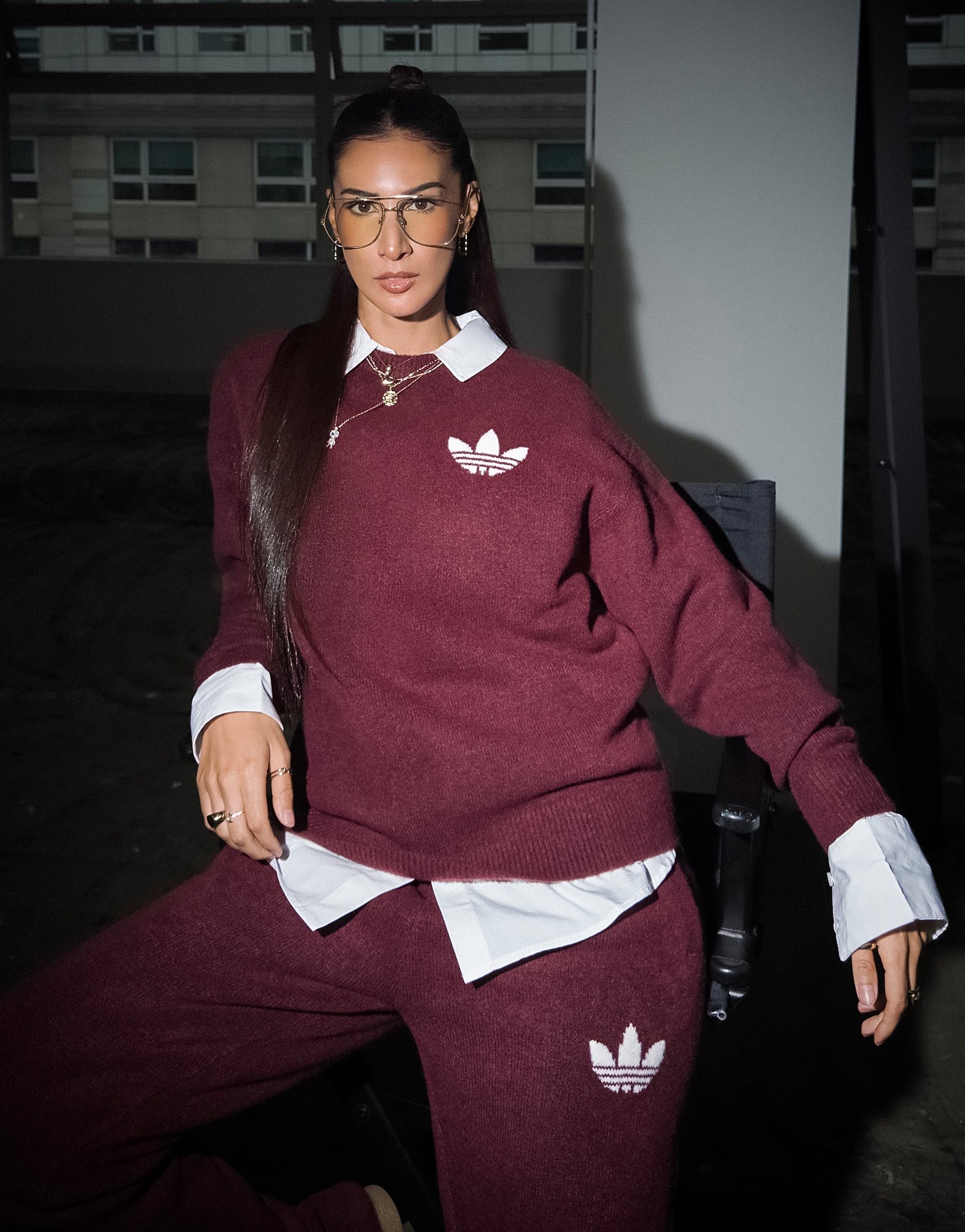 Burgundy adidas Originals Trefoil Knit Crew Sweatshirt - JD Sports Ireland