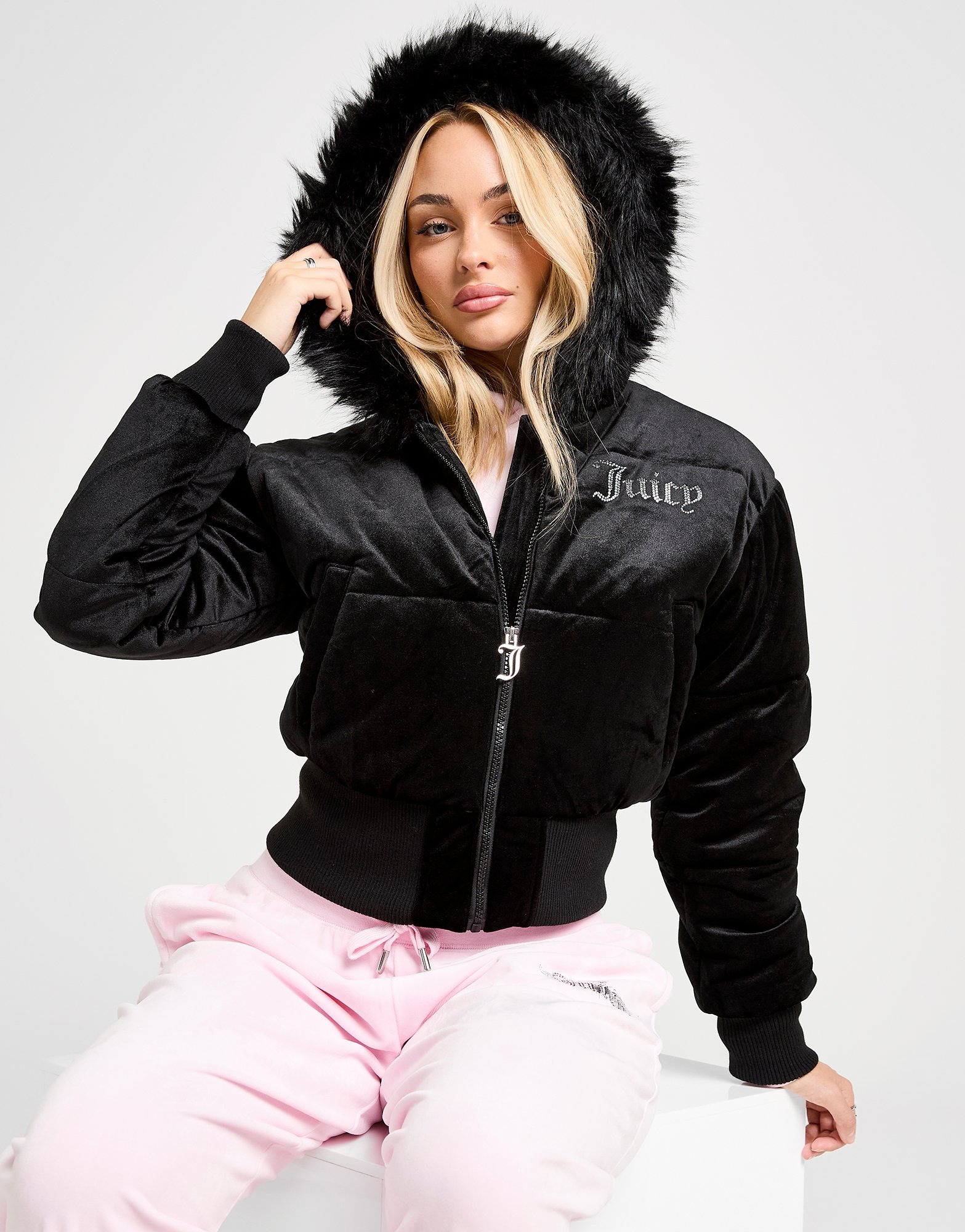 Black JUICY COUTURE Diamante Velour Padded Jacket - JD Sports Global