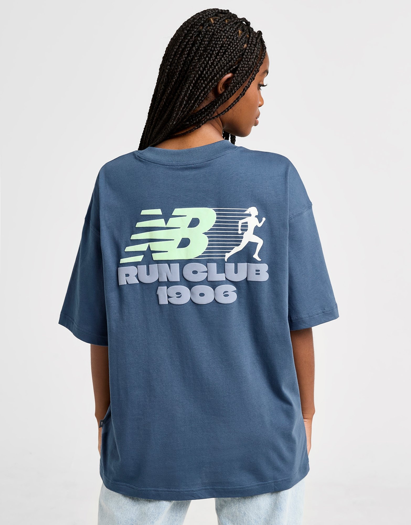 Blue New Balance Run Club Graphic Boyfriend T-Shirt | JD Sports UK