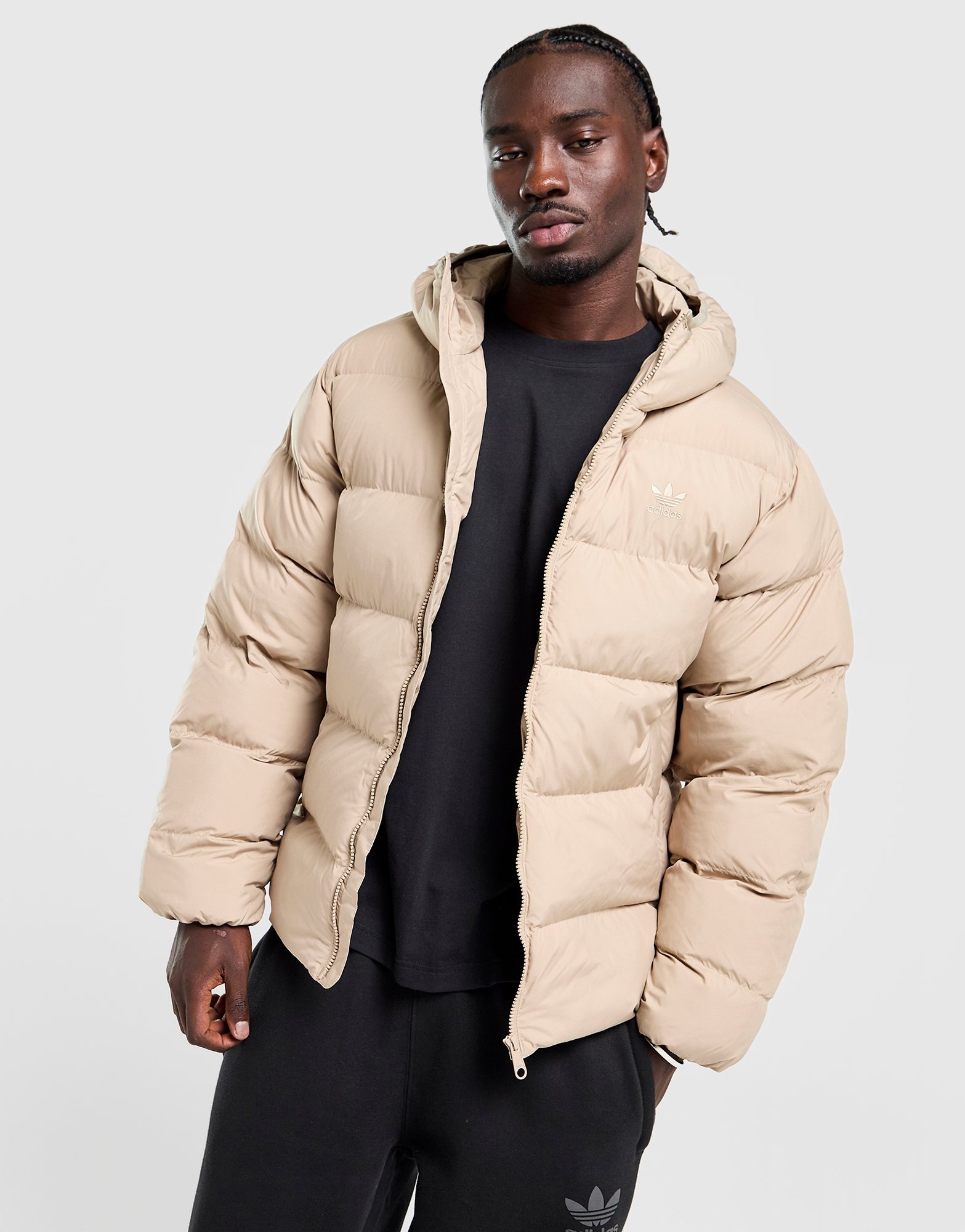 Beige adidas Originals Tonal Hooded Puffer Jacket | JD Sports UK