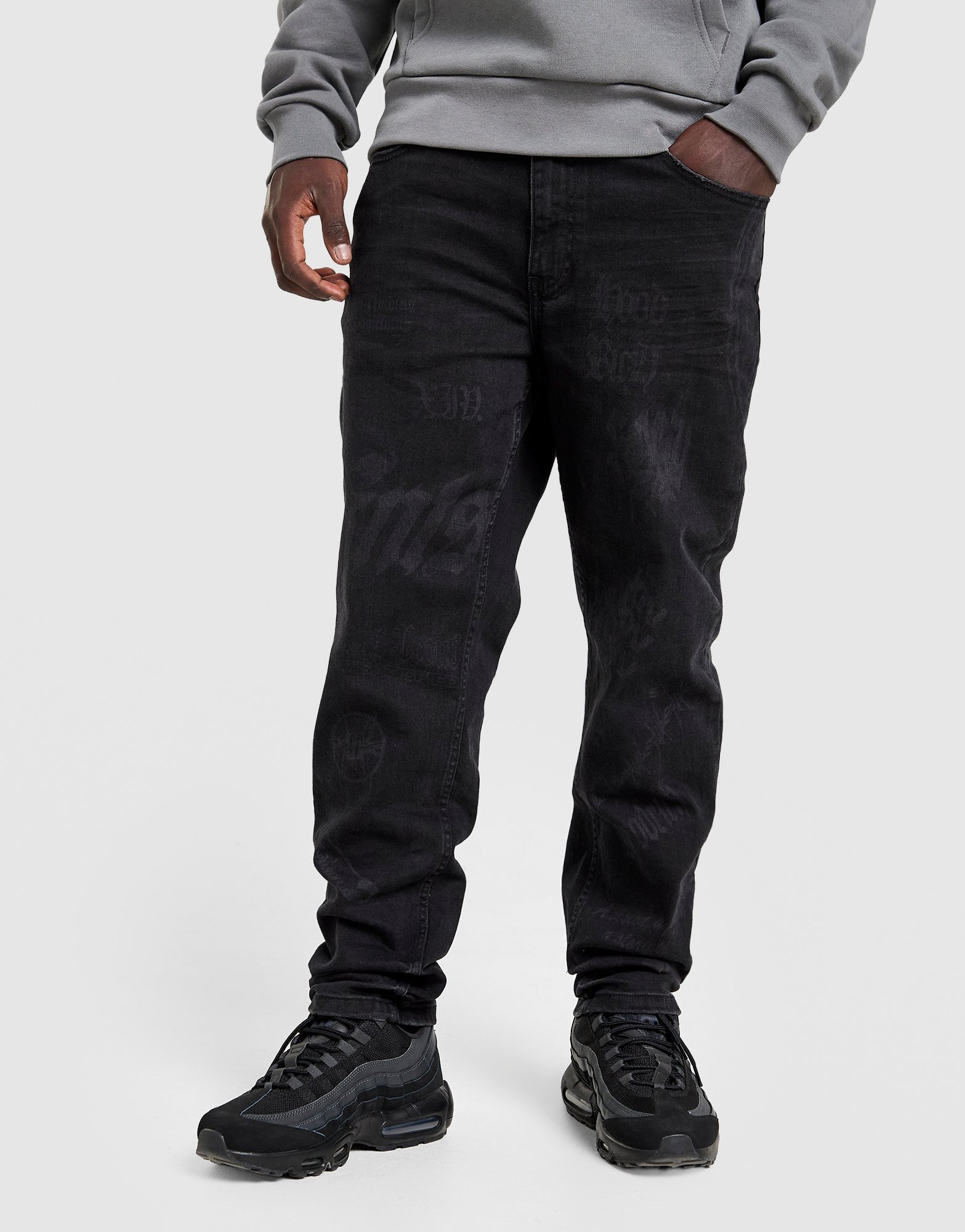 Black Hoodrich Ironchrome All Over Print Denim Jeans | JD Sports UK