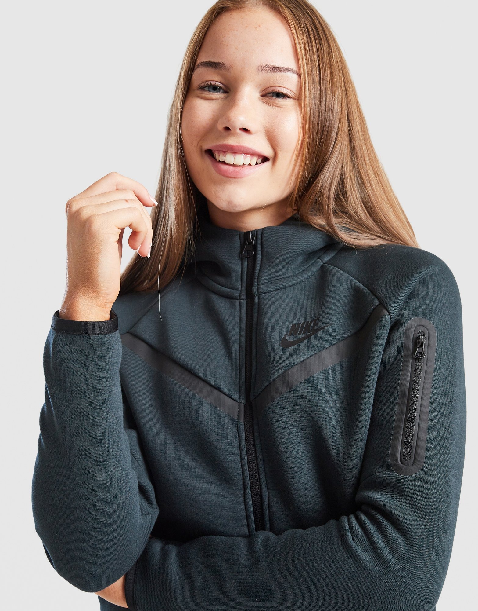 Green Nike Girls' Tech Fleece Full Zip Hoodie Junior | JD Sports UK