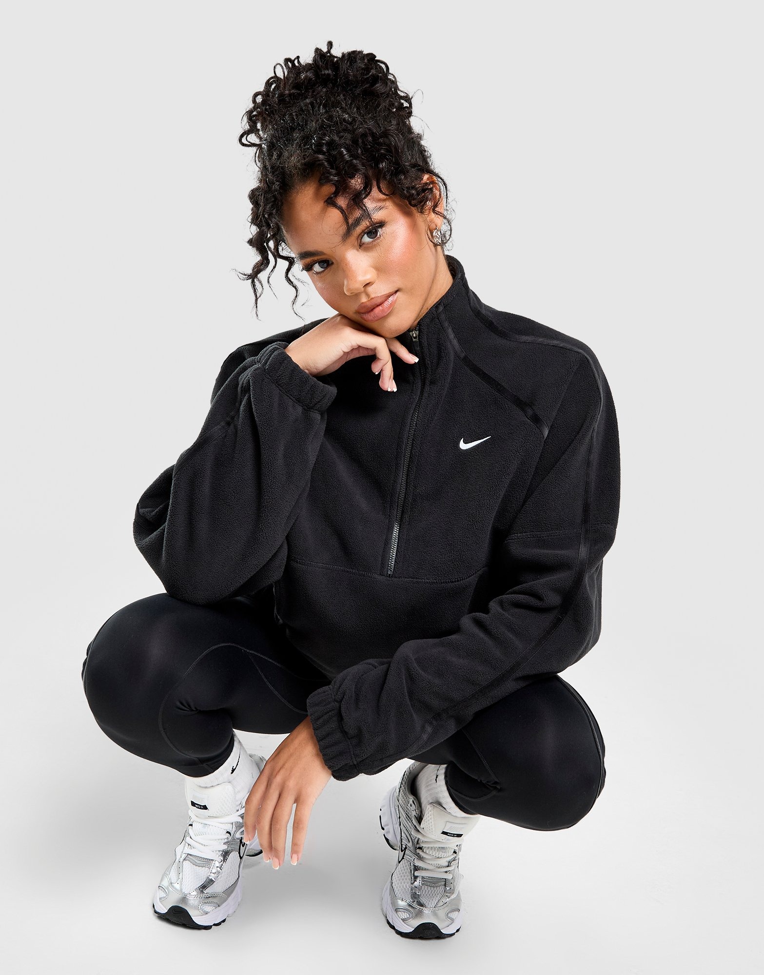 Black Nike Training One Velvet Binding 1/4 Zip Polar Fleece - JD Sports ...