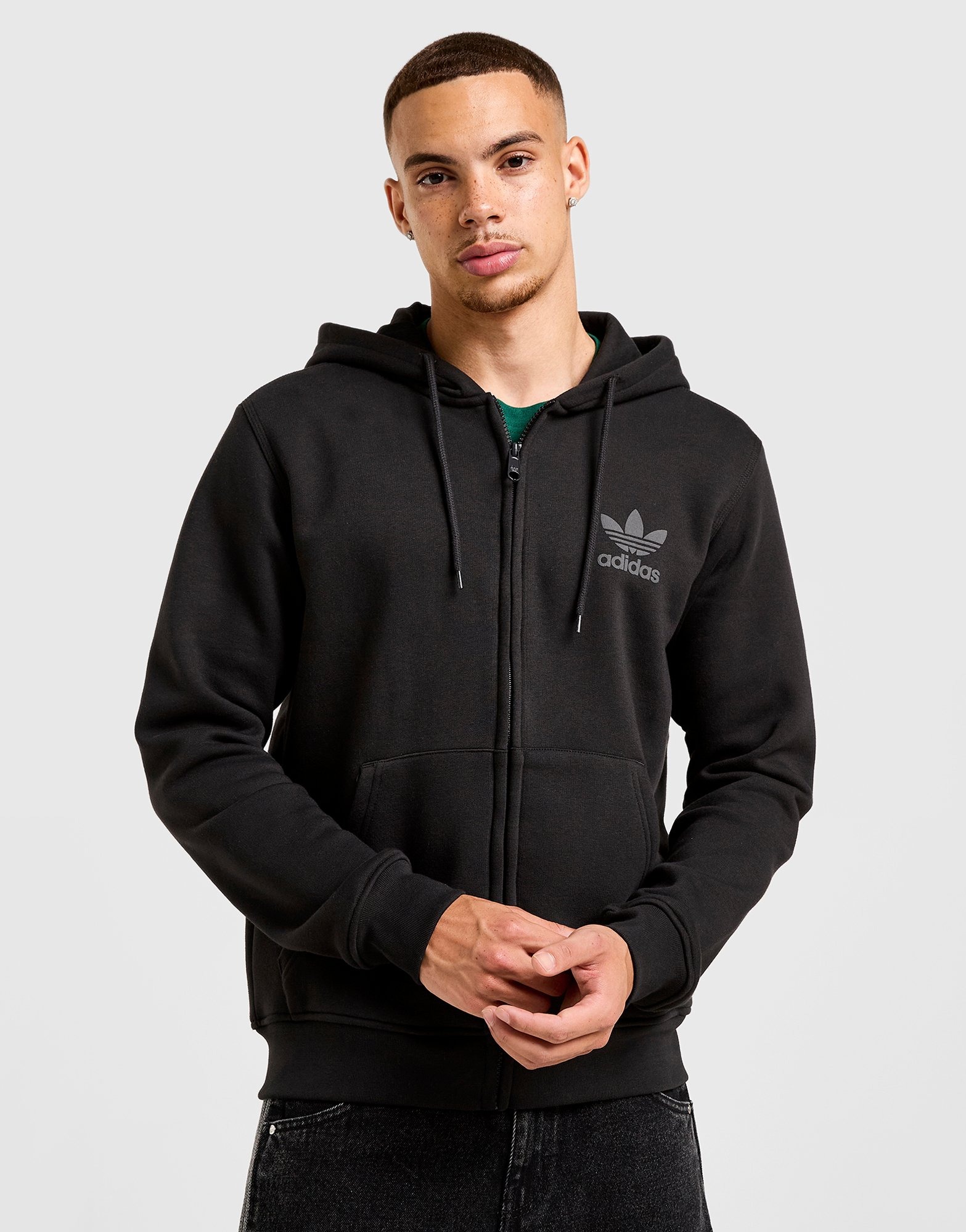Black adidas Originals Trefoil Puffy Logo Full Zip Hoodie - JD Sports ...
