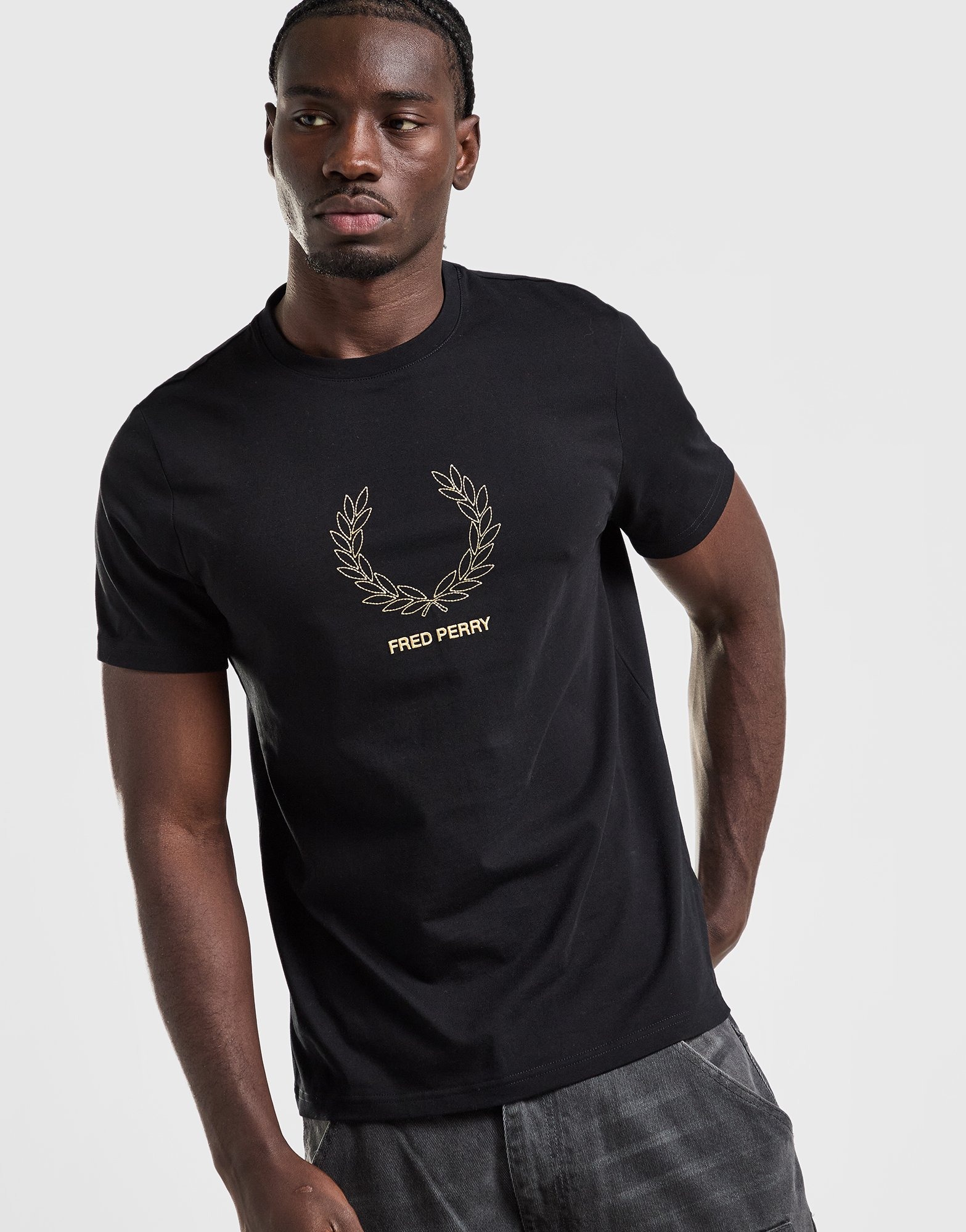 Black Fred Perry Outline Laurel Wreath T-Shirt - JD Sports Australia