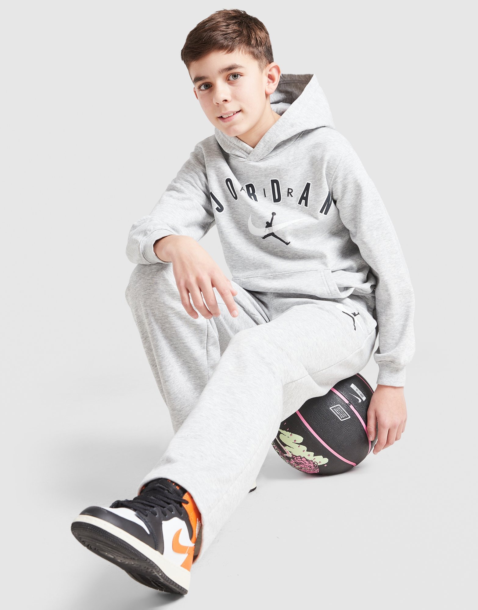 Grey Jordan Arch Logo Fleece Hoodie Junior - JD Sports Global