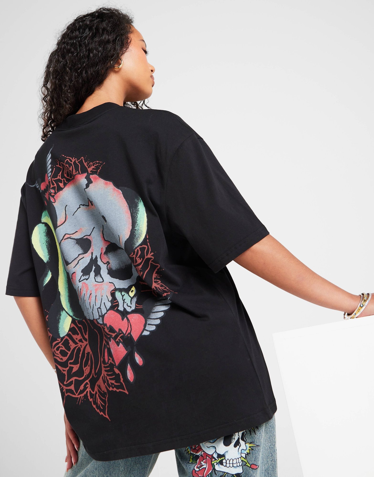 Black Ed Hardy Snake Skull Boyfriend T-Shirt | JD Sports UK