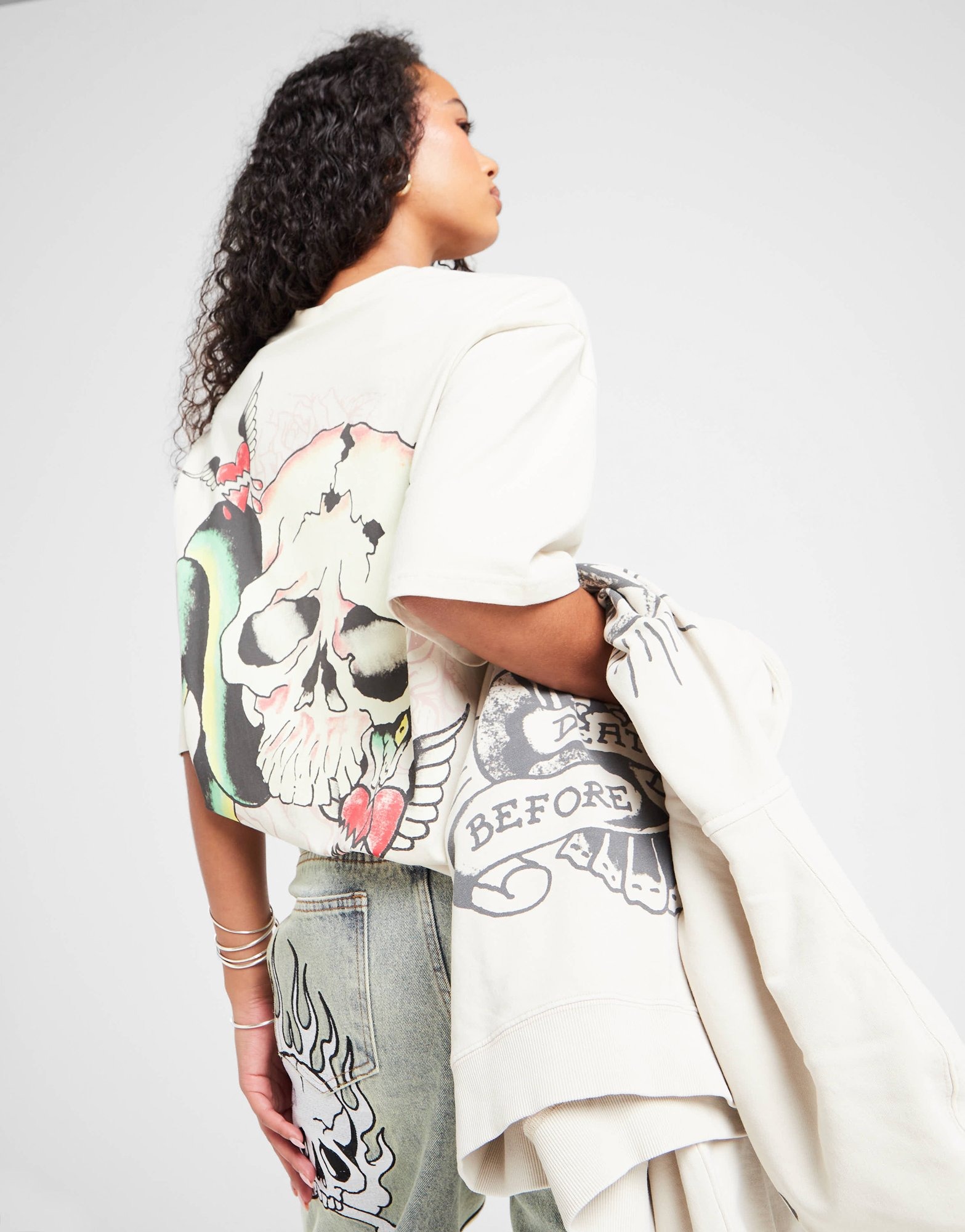 White Ed Hardy Snake Skull Boyfriend T-Shirt - JD Sports België