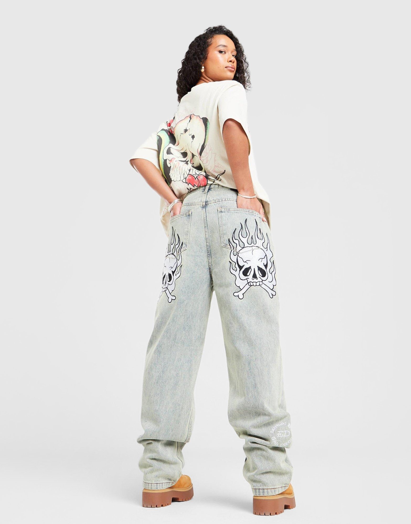 Ed Hardy Flaming Skull Relaxed Jeans Damen Blau - JD Sports Deutschland