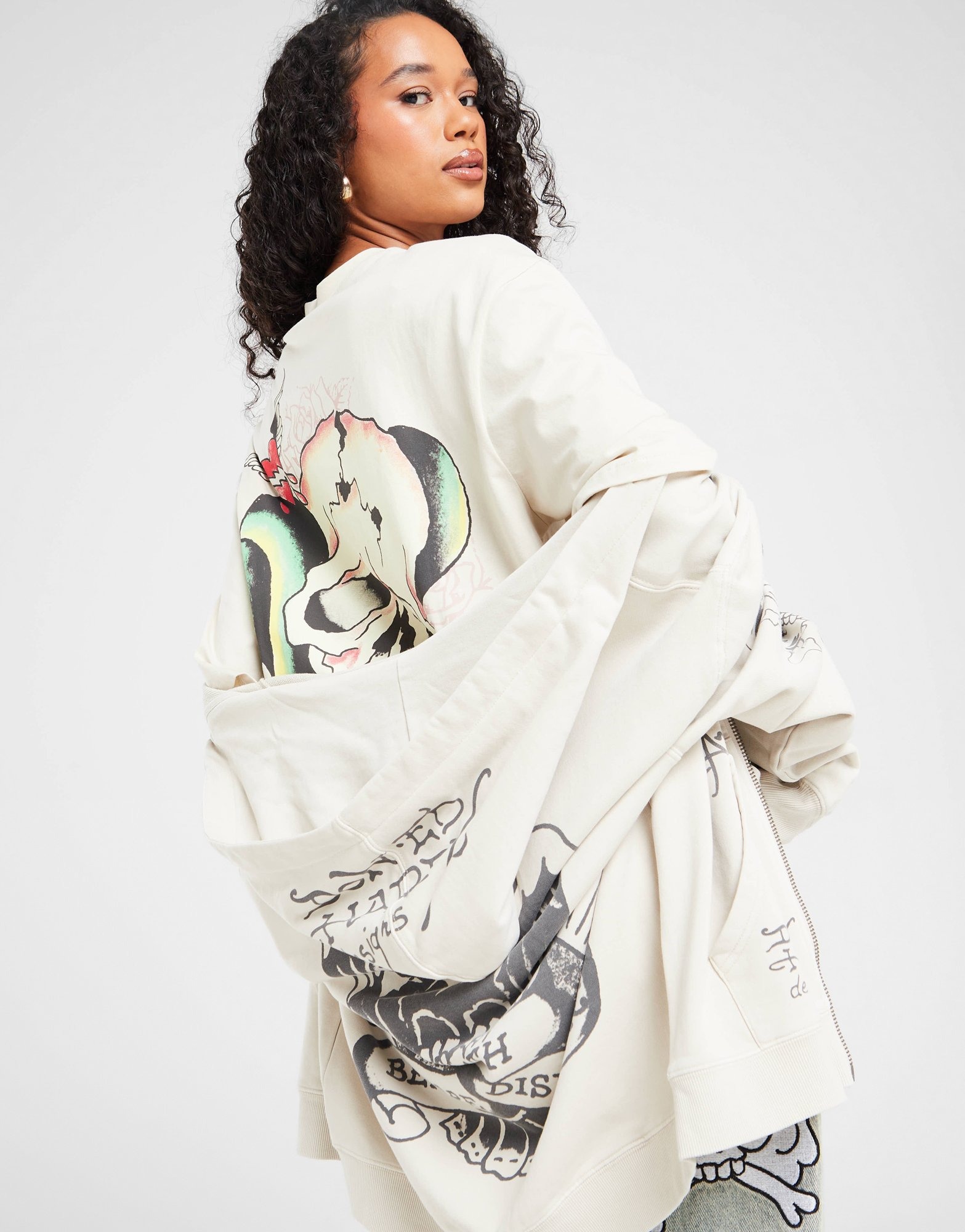 White Ed Hardy Skull Boyfried Full Zip Hoodie - JD Sports Global