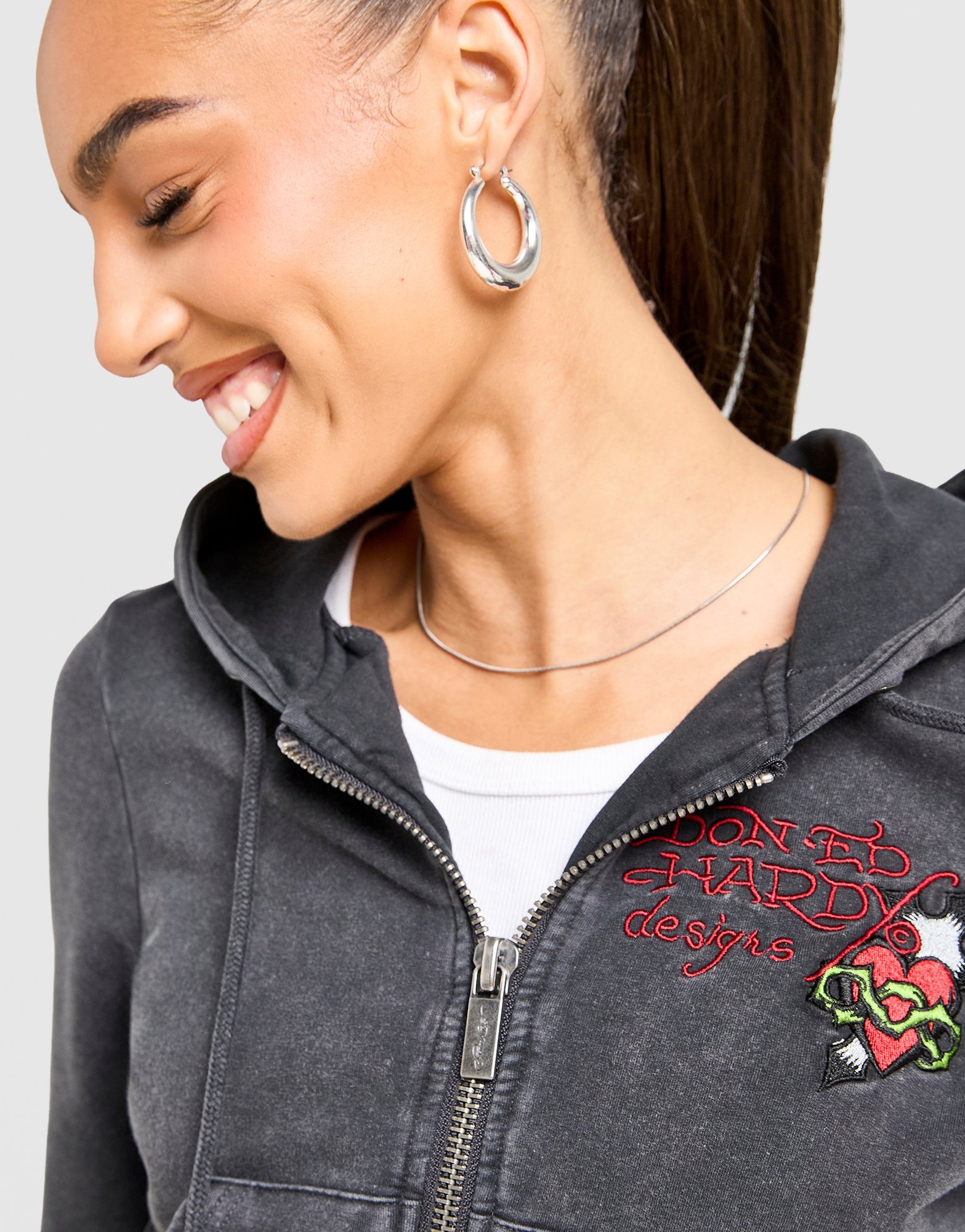 Black Ed Hardy Flame Tiger Crop Full Zip Hoodie | JD Sports UK