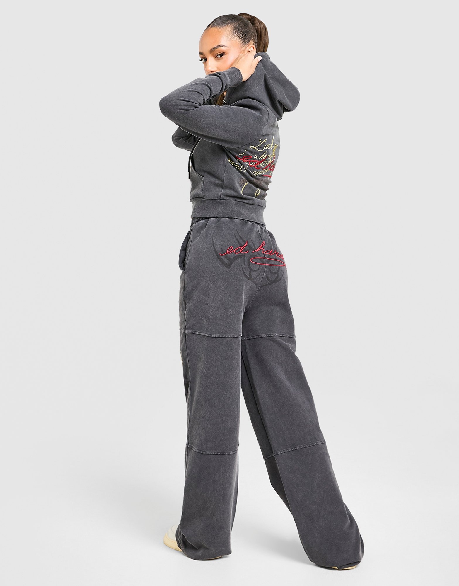 Black Ed Hardy Flame Tiger Wide Joggers | JD Sports UK