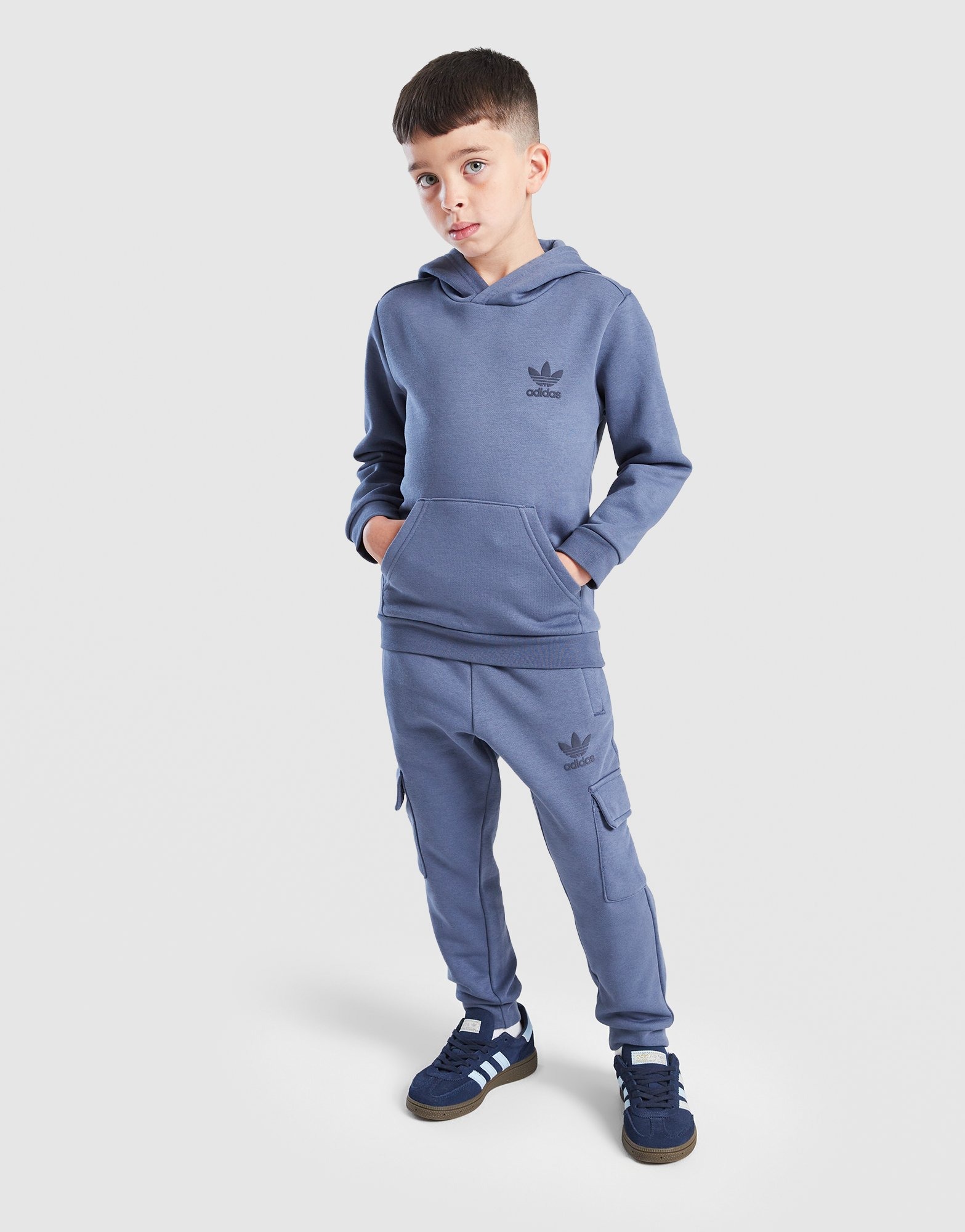 Blue adidas Originals Essential Overhead Hooded Tracksuit Children - JD ...