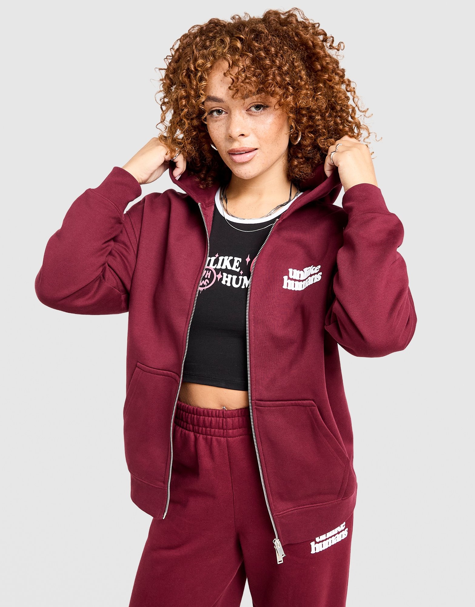 Burgundy Unlike Humans Bubble Full Zip Hoodie - JD Sports Ireland