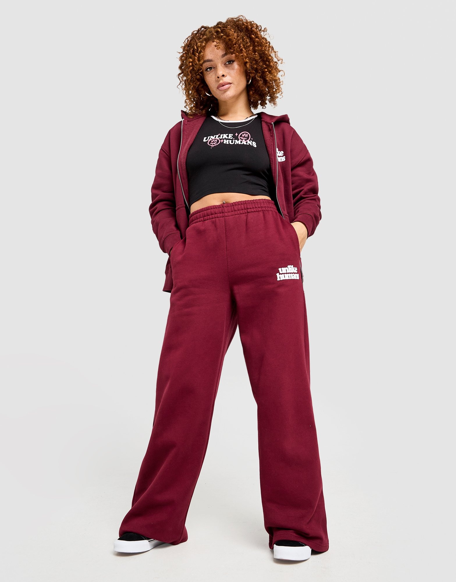 Burgundy Unlike Humans Bubble Wide Leg Joggers | JD Sports UK