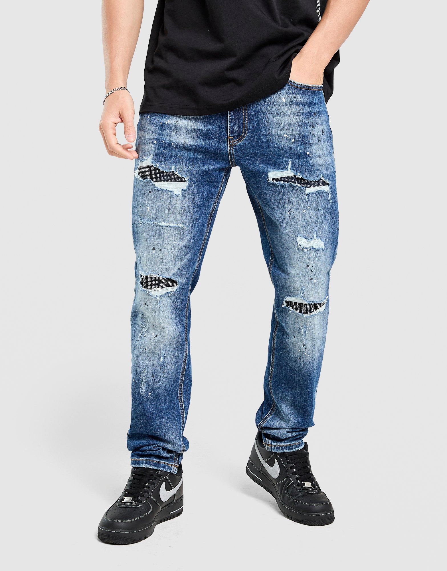Supply & Demand Rhinestone Slim Ripped Jeans Blau - JD Sports Deutschland