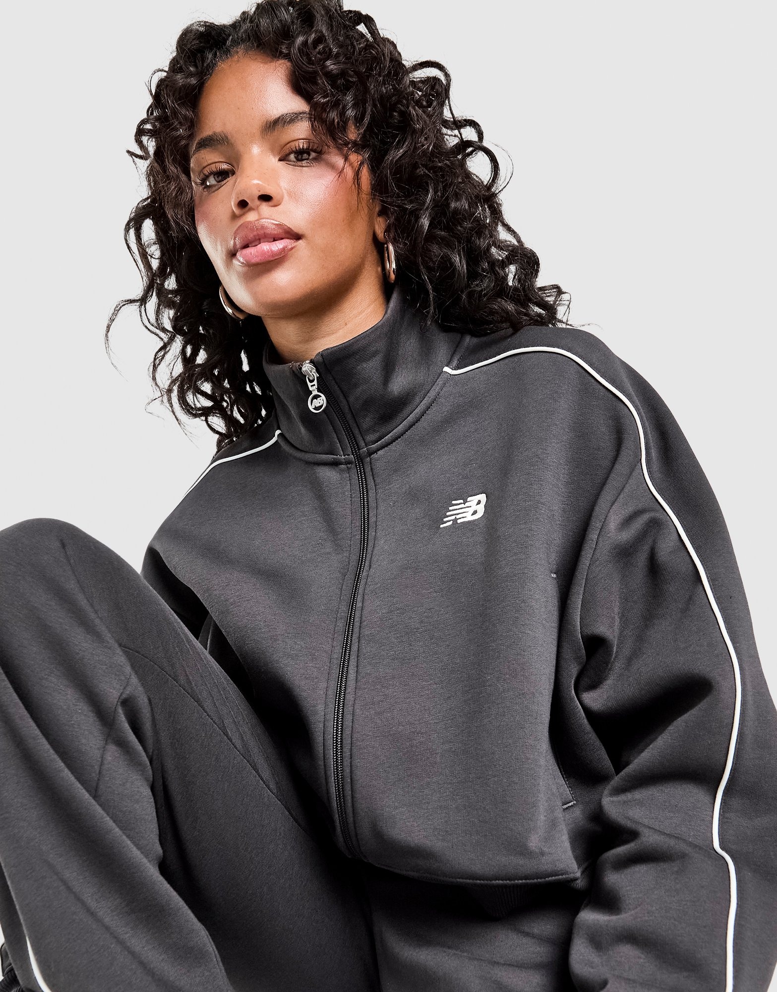 Black New Balance Pipe Fleece Full Zip Track Top - JD Sports Global