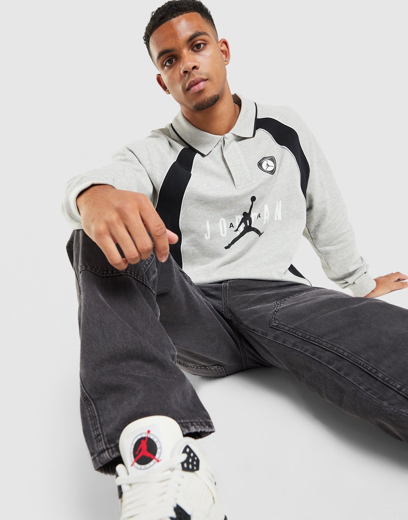 Grey Jordan Polo Long Sleeve Jersey - JD Sports Australia
