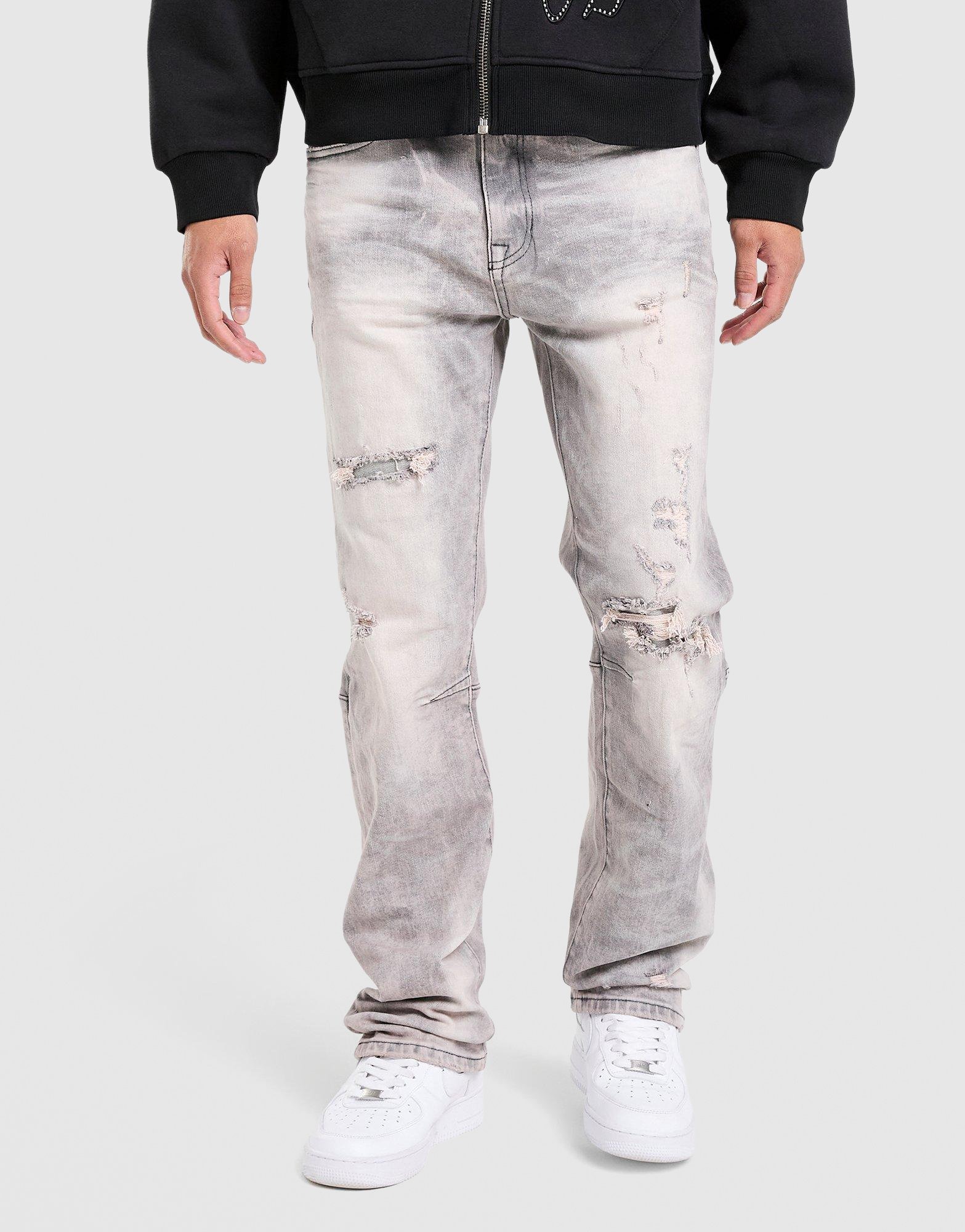 Grey Smoke Rise Straight Heavy Whisker Jeans - JD Sports NZ