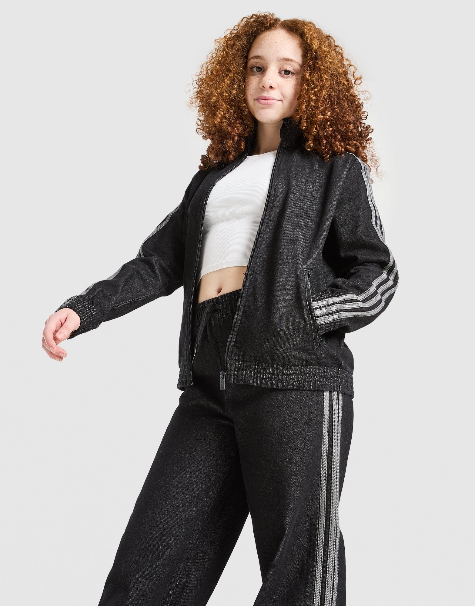 adidas Originals Girls' Denim Firebird Track Top Junior Schwarz - JD ...