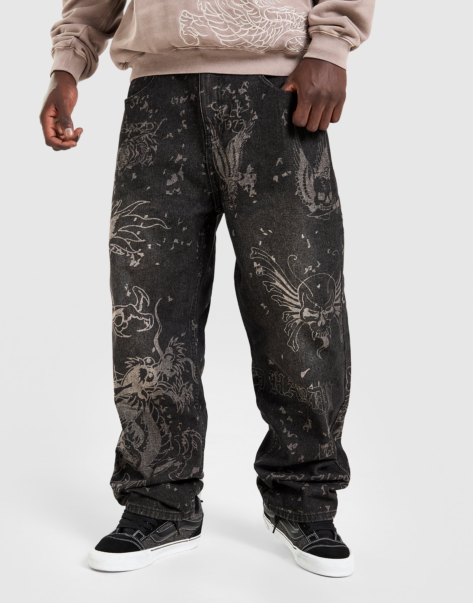 Black Ed Hardy Dragon All Over Print Jeans | JD Sports UK