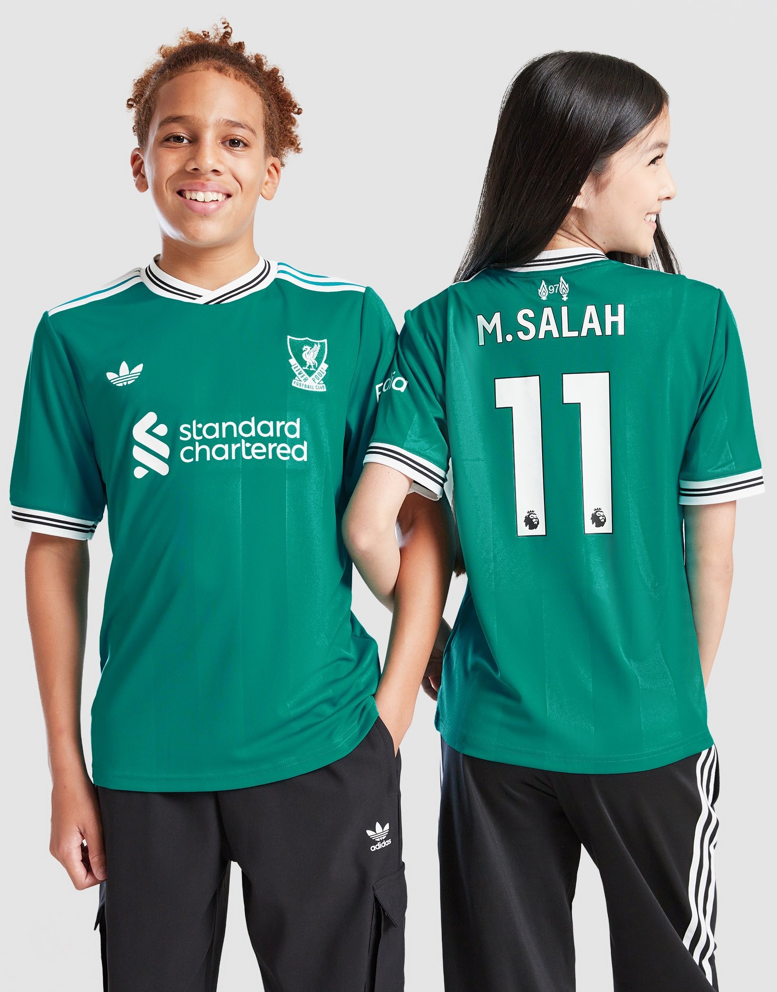 Green adidas Originals Liverpool FC 2025/26 Salah #11 Third Kit Junior ...