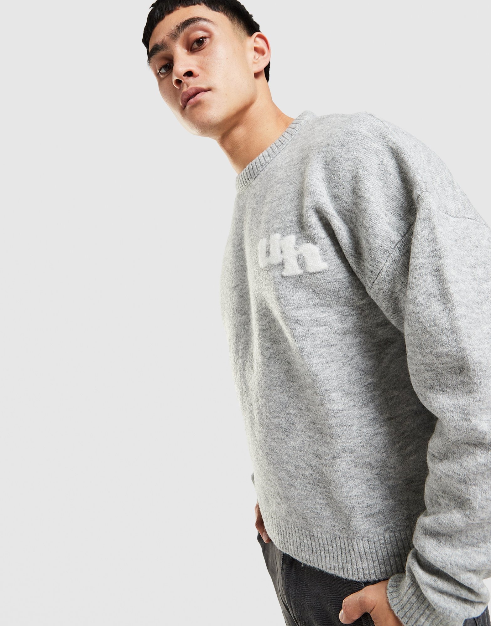 Grey Unlike Humans Fuzzy Crew Jumper - JD Sports NZ