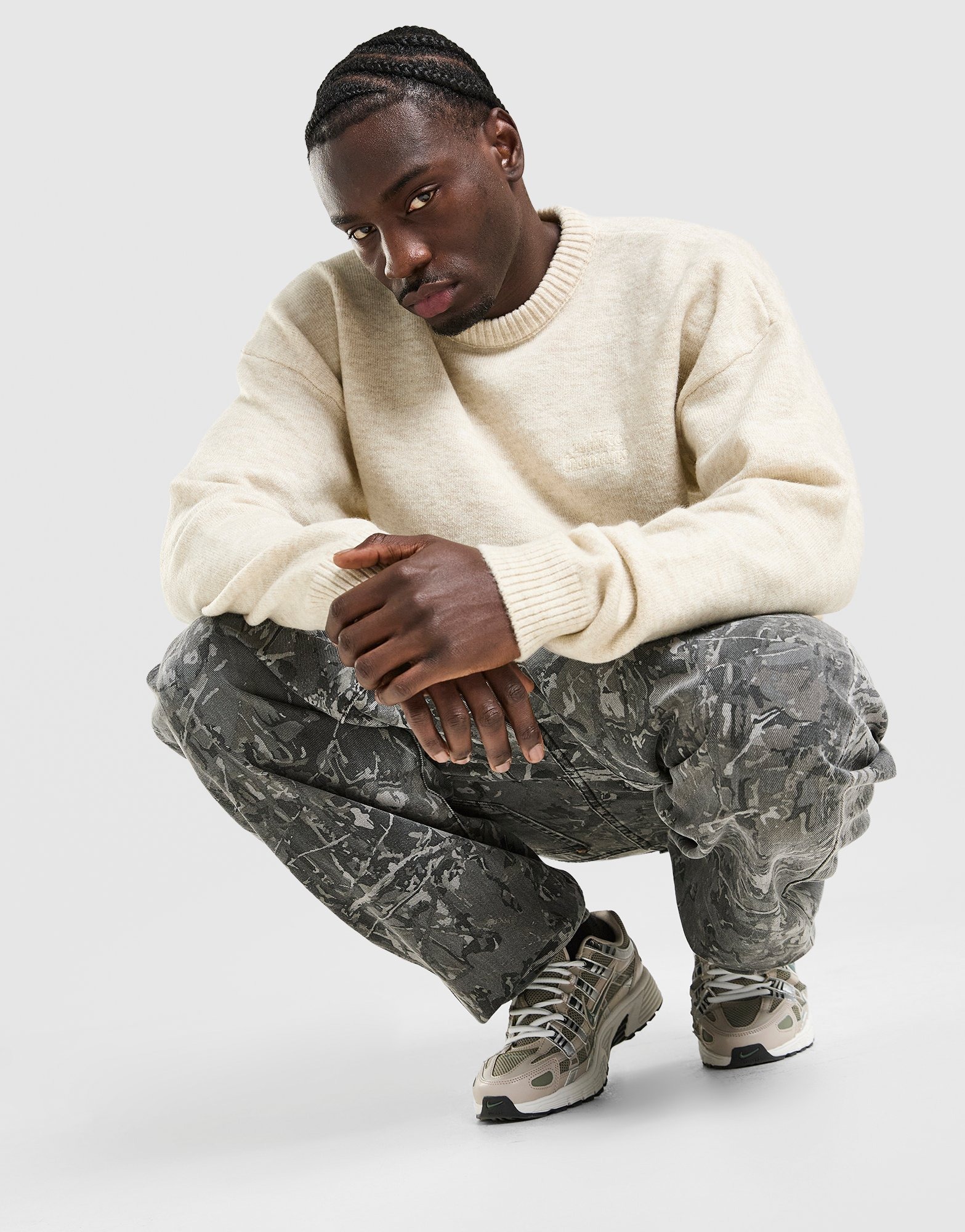 Beige Unlike Humans Farrow Knit Oversized Crew Sweatshirt | JD Sports UK