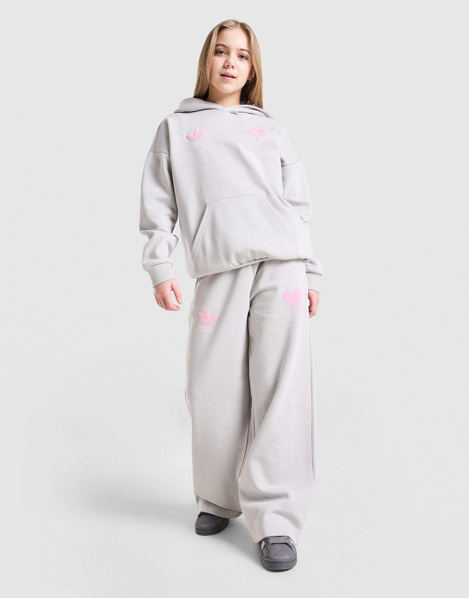 Grey adidas Originals Girls' Heart Wide Leg Joggers Junior | JD Sports UK