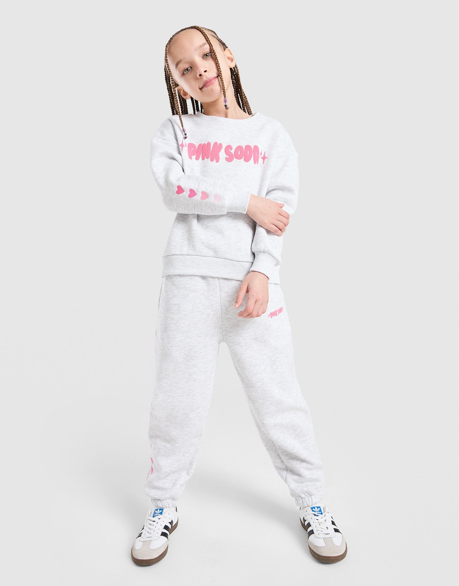 Grey Pink Soda Sport Girls' Fade Crew/Joggers Tracksuit Children | JD ...
