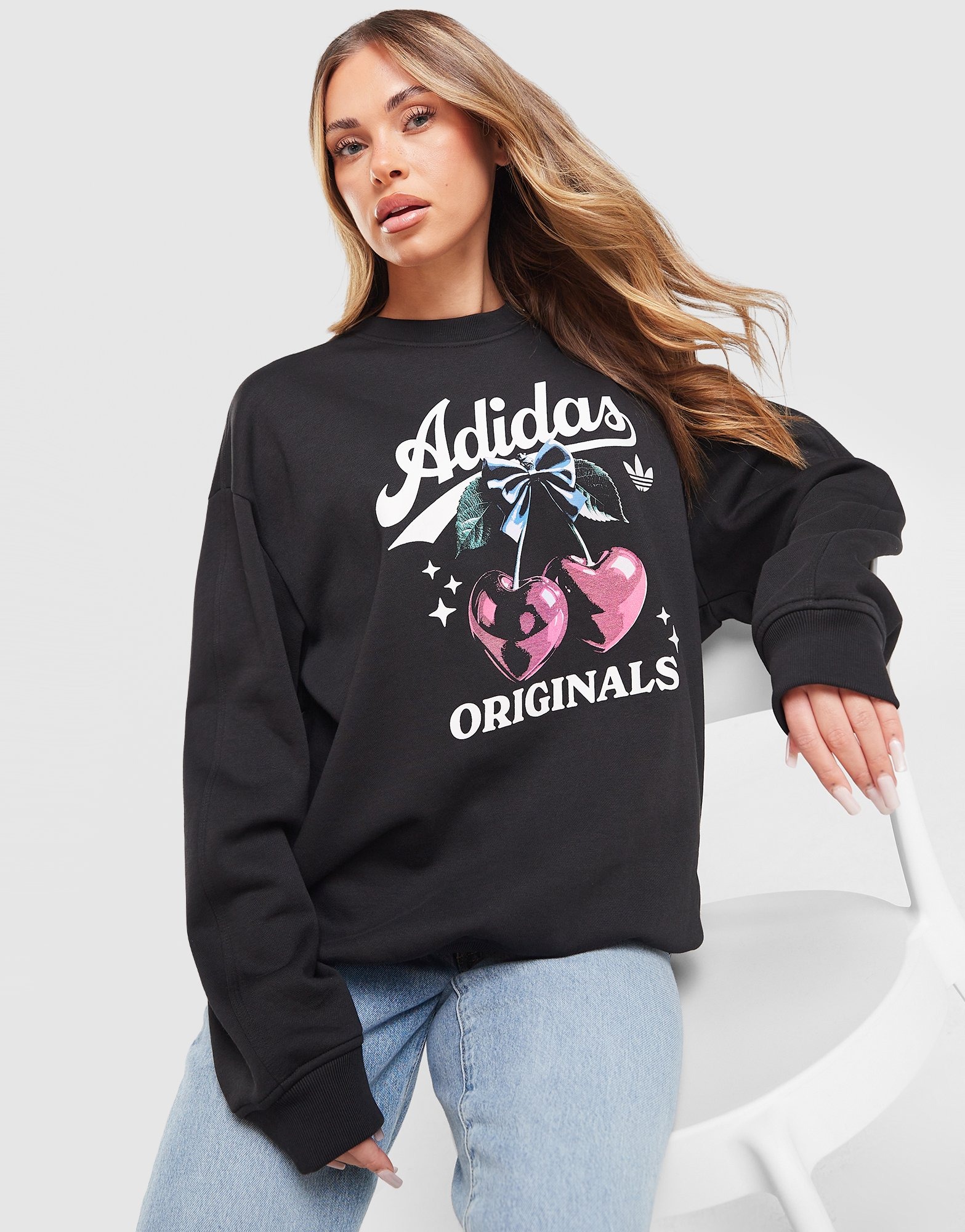 Zwart adidas Originals Cherry Boyfriend Crew Sweatshirt - JD Sports ...