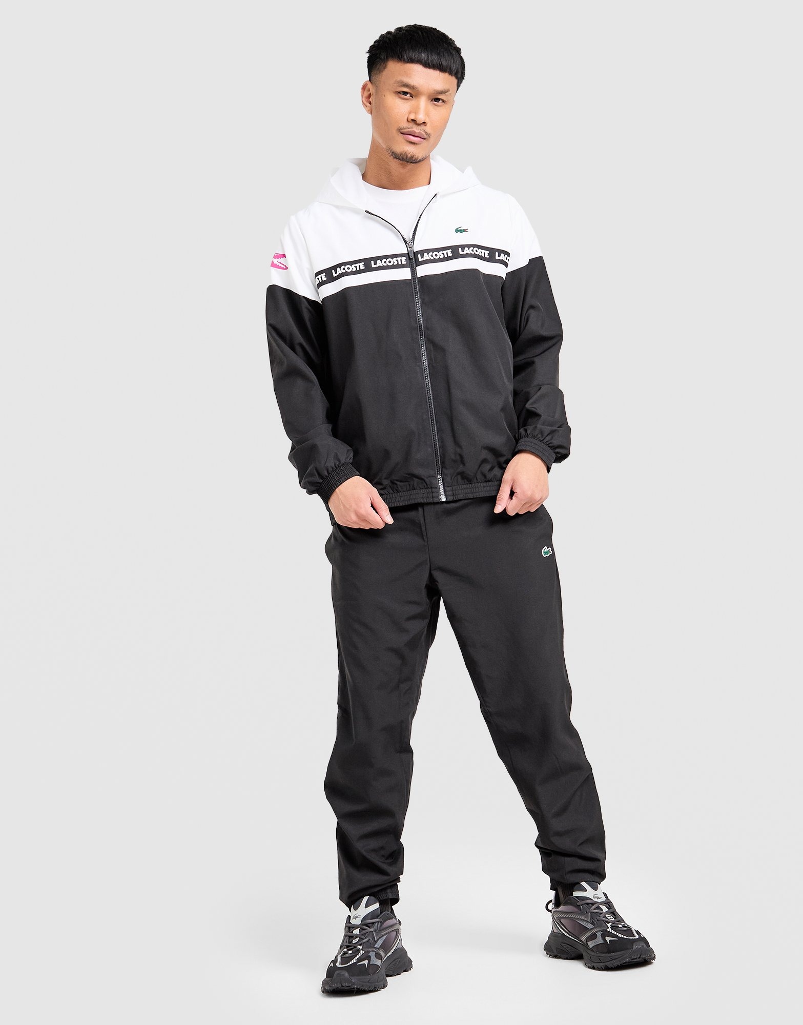 Black Lacoste Softshell Croc Woven Tape Track Pants - JD Sports NZ