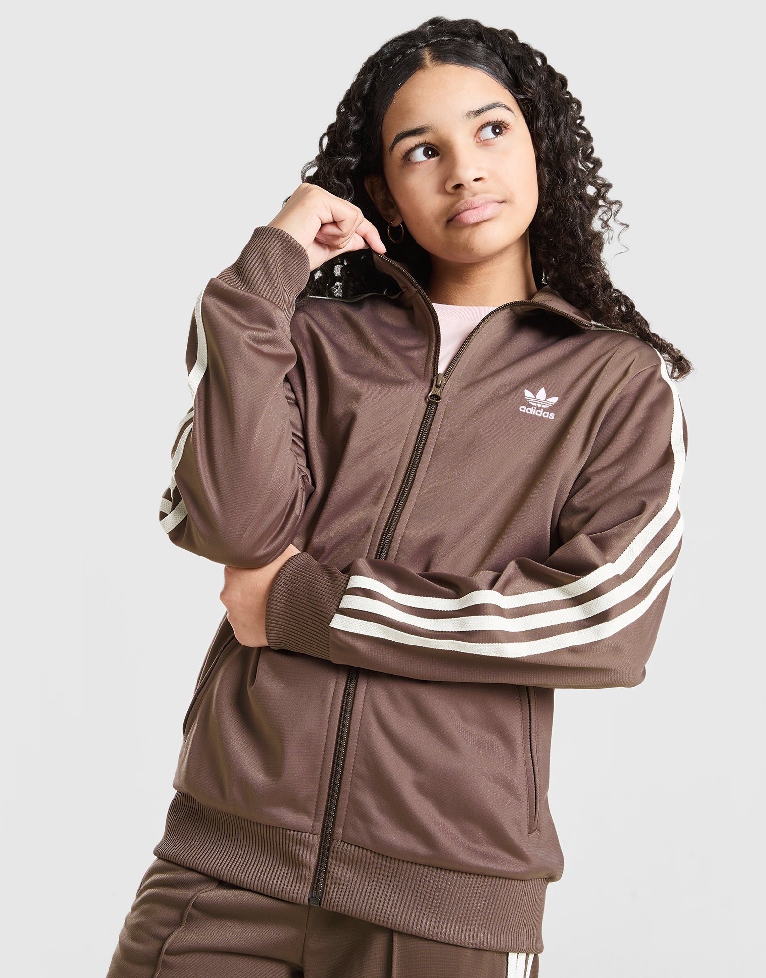 Brown adidas Originals Girls' Firebird Full Zip Track Top Junior - JD ...