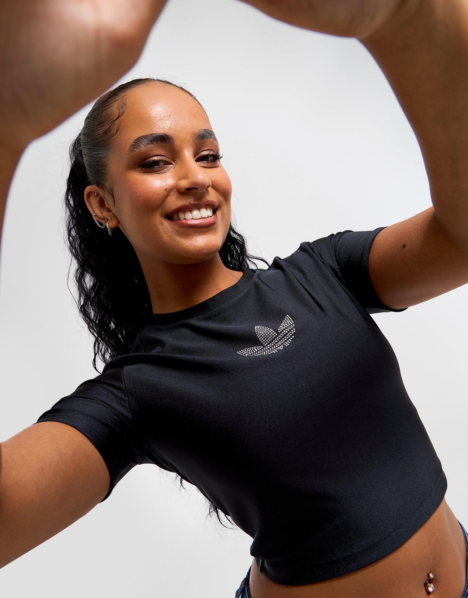 Black adidas Originals Rhinestone Crop T-Shirt - JD Sports