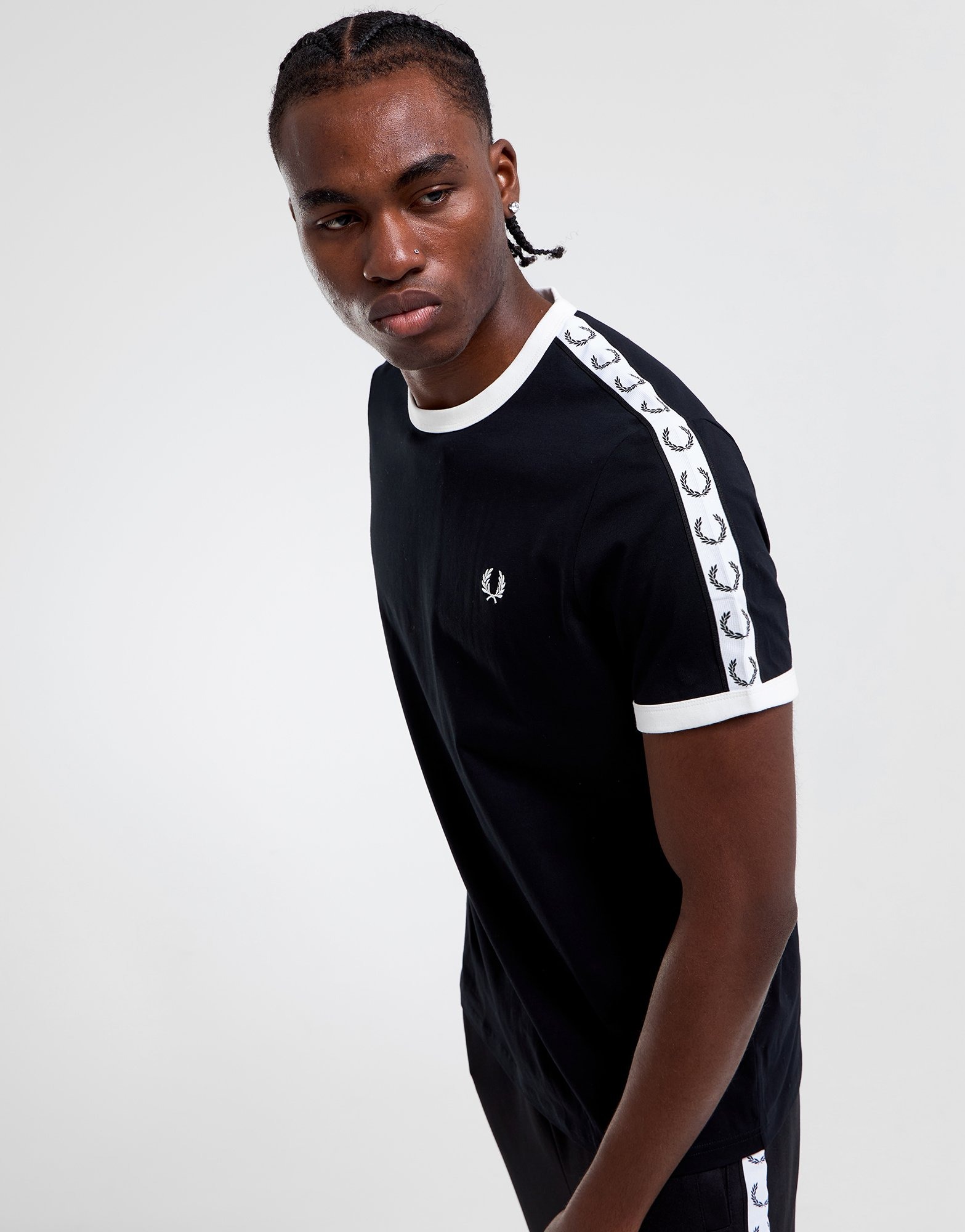 Black Fred Perry Tape Ringer T-Shirt - JD Sports