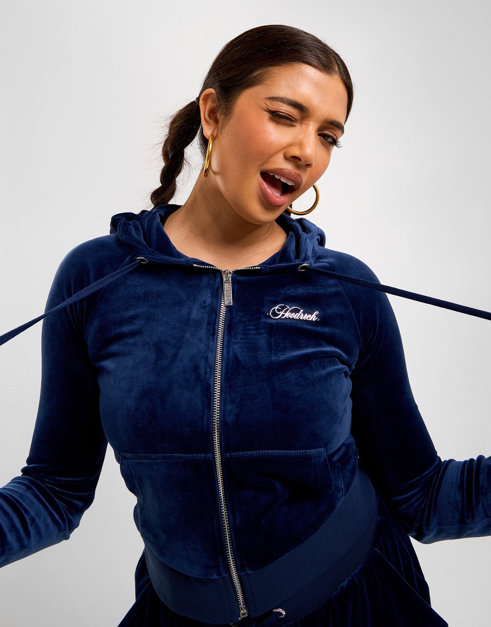 Blue Hoodrich Full Zip Velour Hoodie - JD Sports