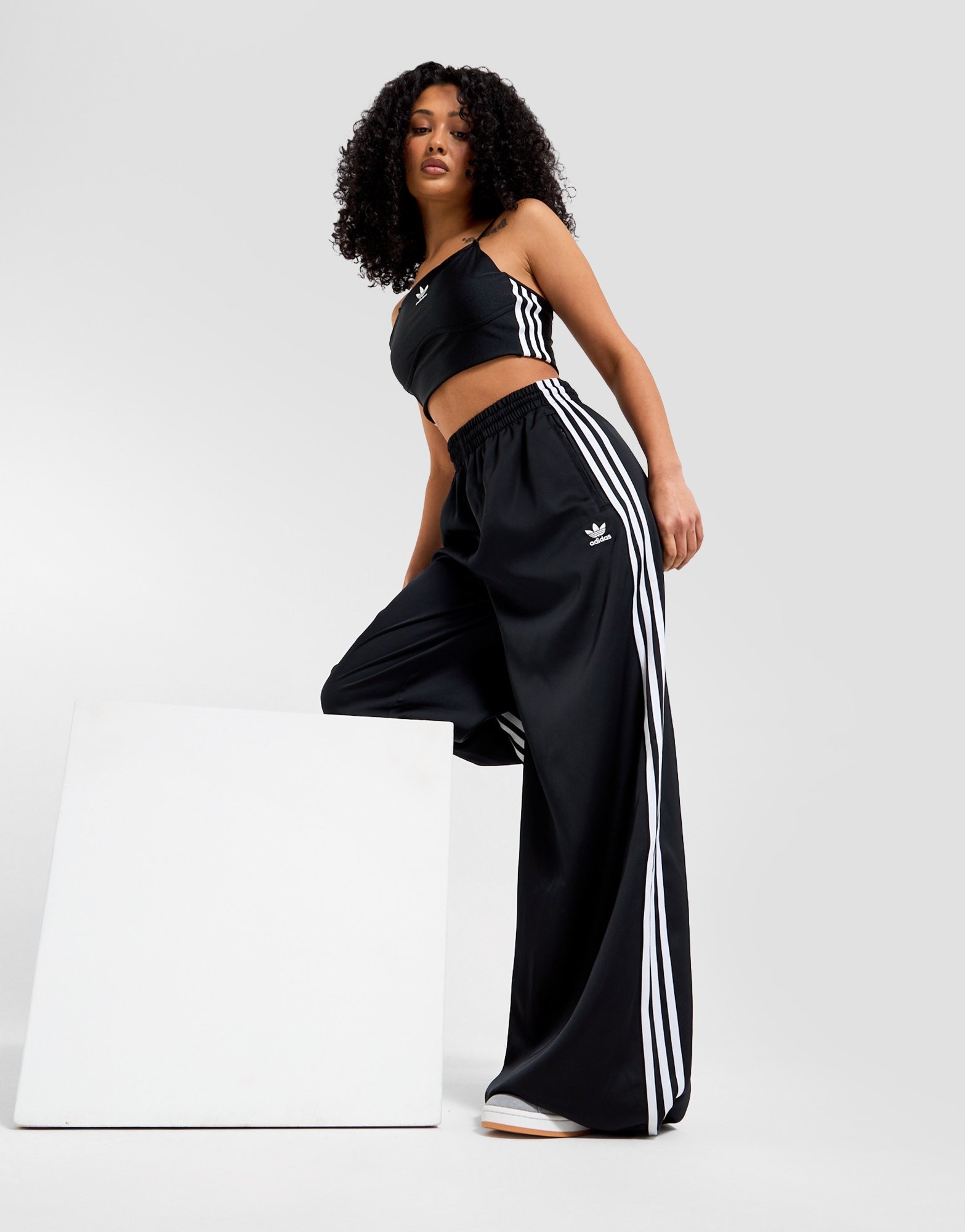 Black adidas Originals Adicolor Satin Wide Leg Track Pants - JD Sports ...