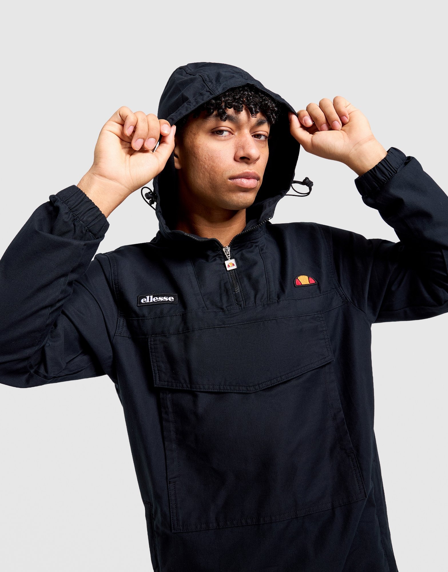 Black Ellesse 1/4 Zip Hooded Jacket - JD Sports Australia